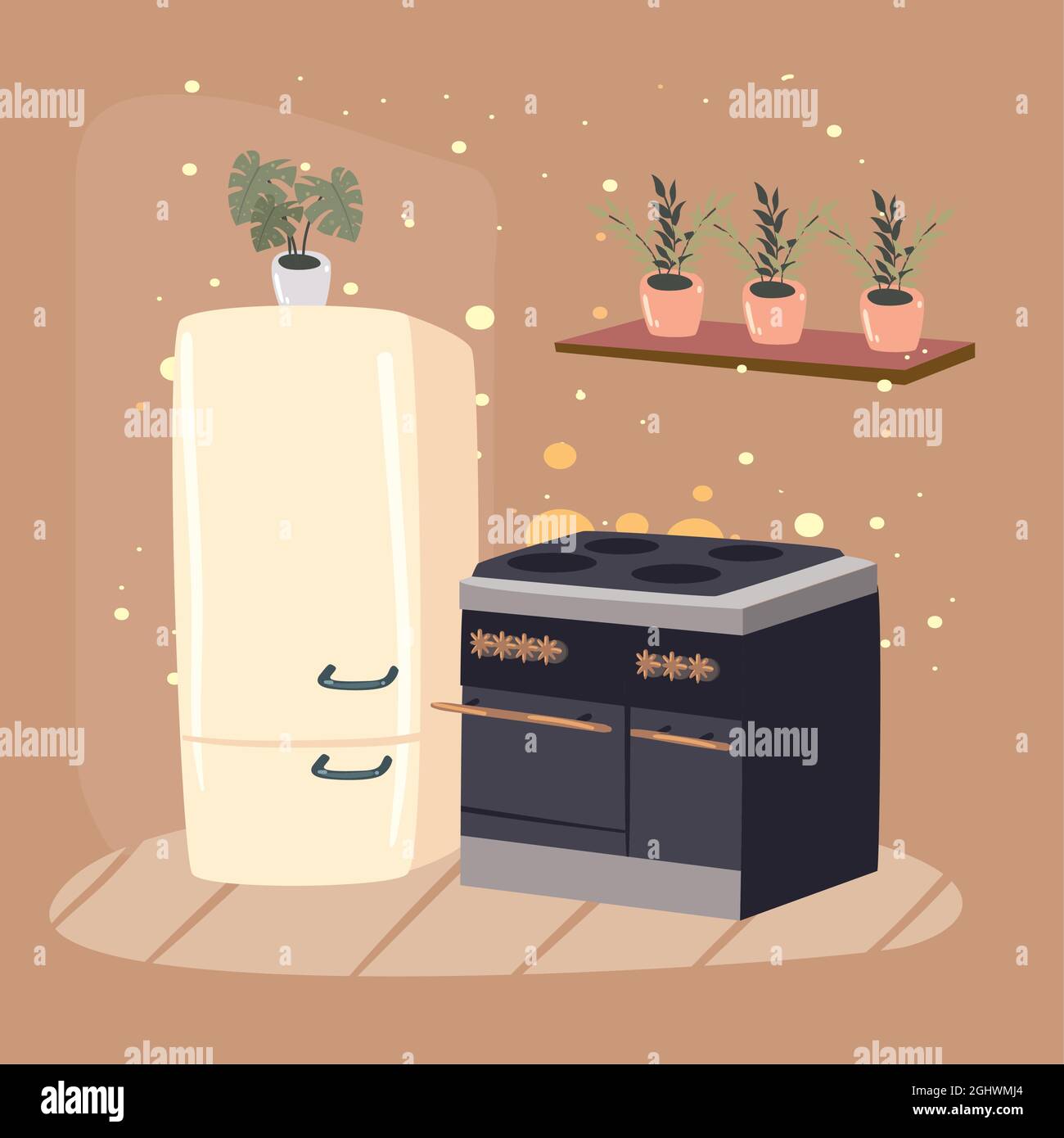 fridge and oven home place scene Stock Vector Image & Art - Alamy
