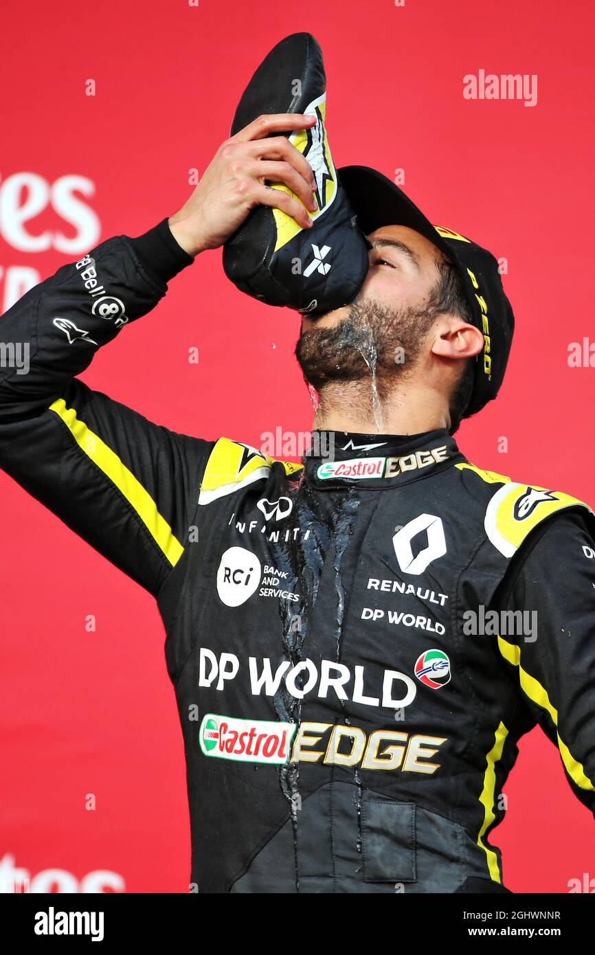 Daniel Ricciardo (AUS) Renault F1 Team celebrates his third position on ...