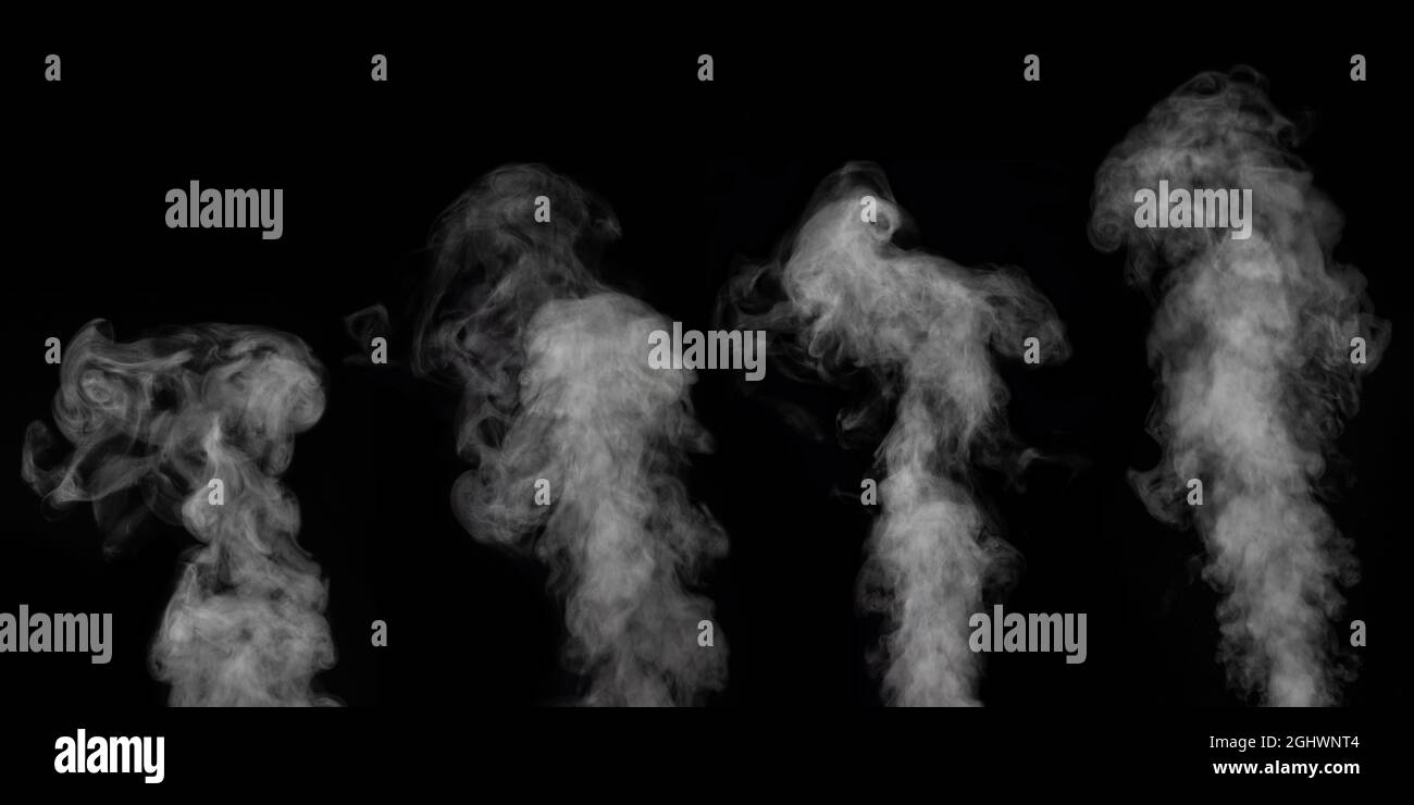 A perfect set of four different mystical curly white vapors or smoke on ...