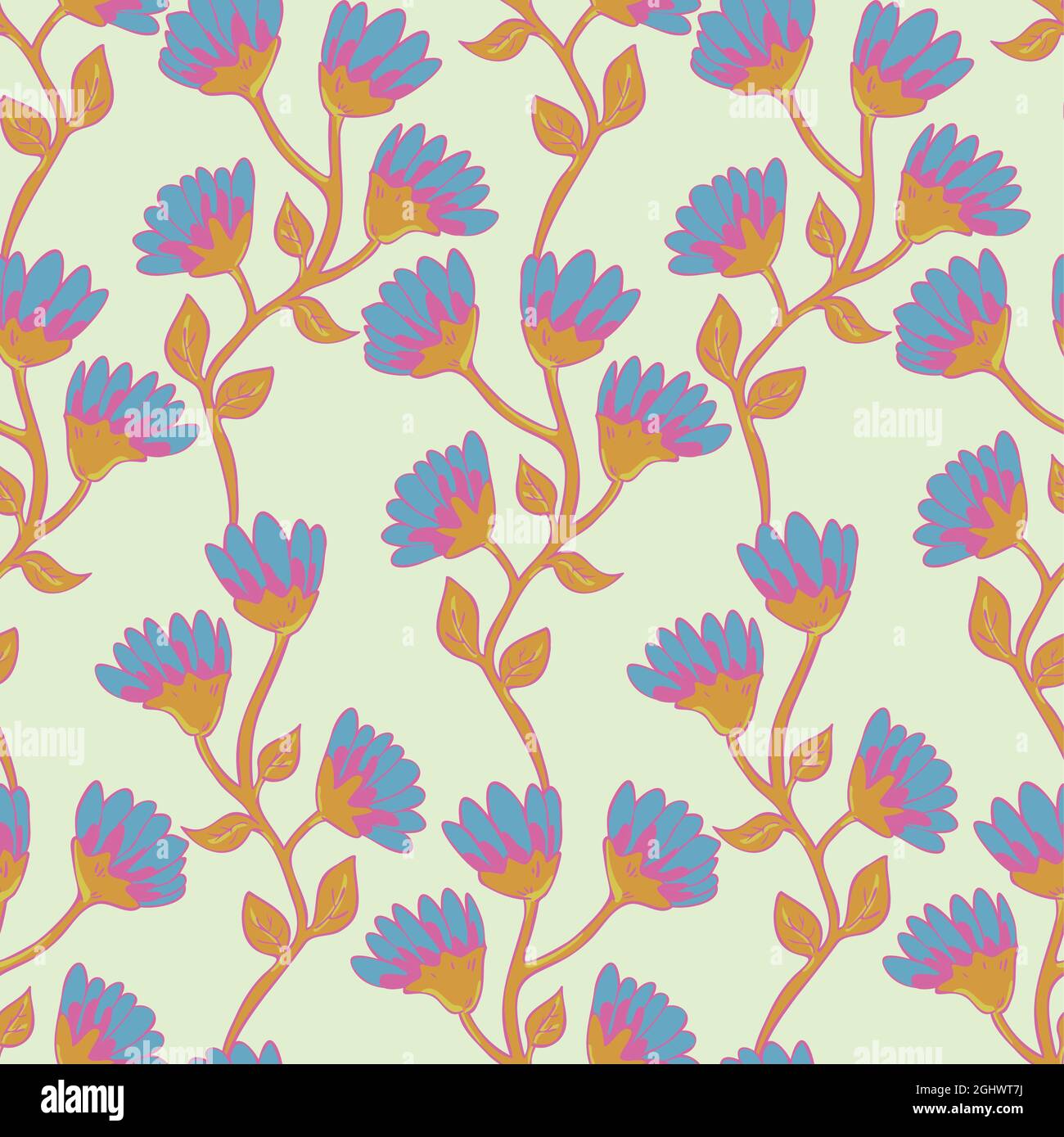 Vector seamless pattern with stylized flowers. Fancy design with hand ...