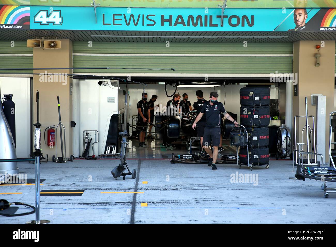 Lewis hamilton mercedes garage hi-res stock photography and images - Alamy