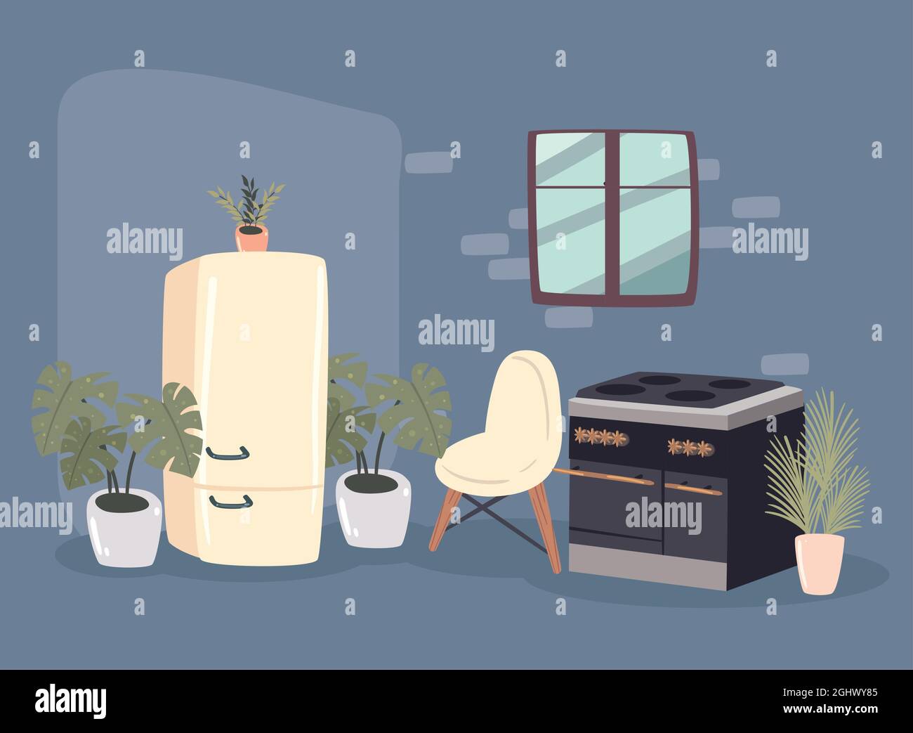 fridge and chair home place scene Stock Vector Image & Art - Alamy