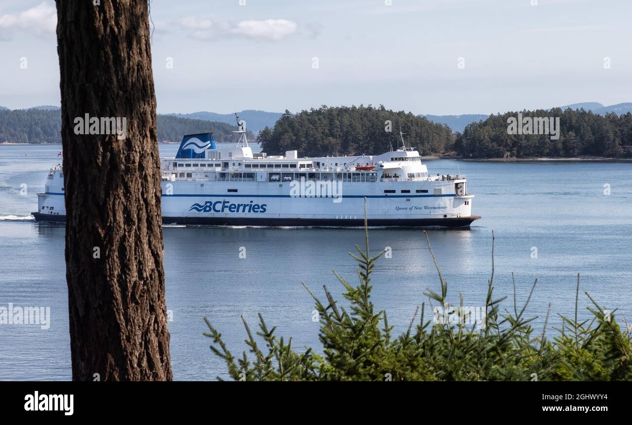 BC Ferries Boat Leaving the Terminal in Swartz Bay during sunny summer ...