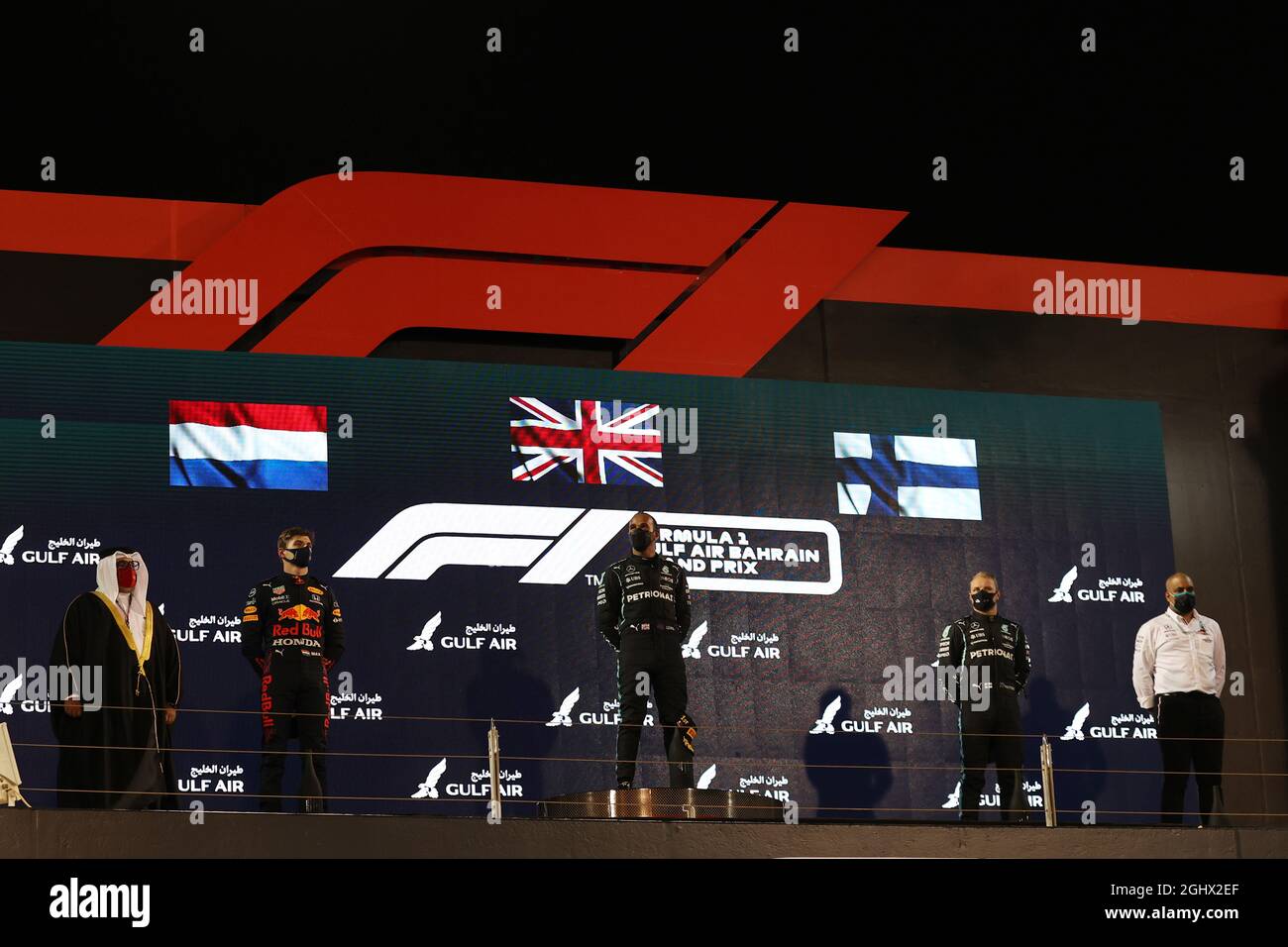The podium (L to R): Max Verstappen (NLD) Red Bull Racing, second ...