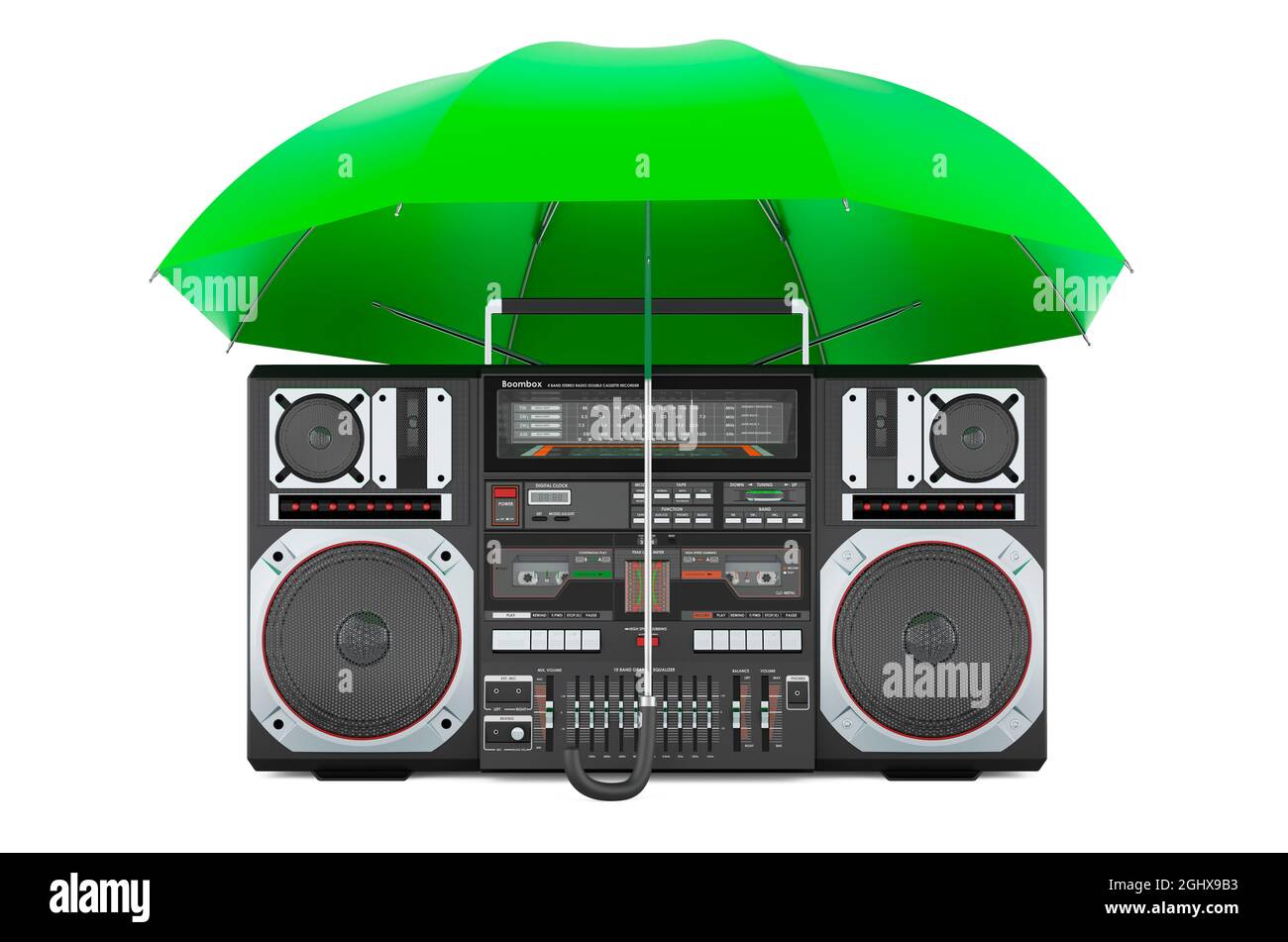 Boombox under umbrella, 3D rendering isolated on white background Stock ...
