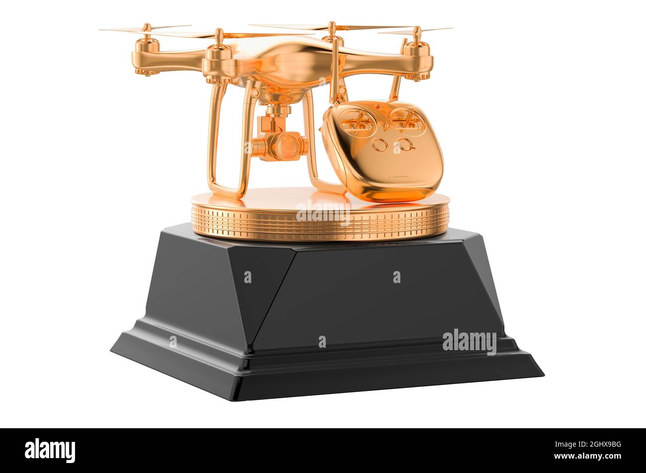 Drone golden award concept. 3D rendering isolated on white background ...