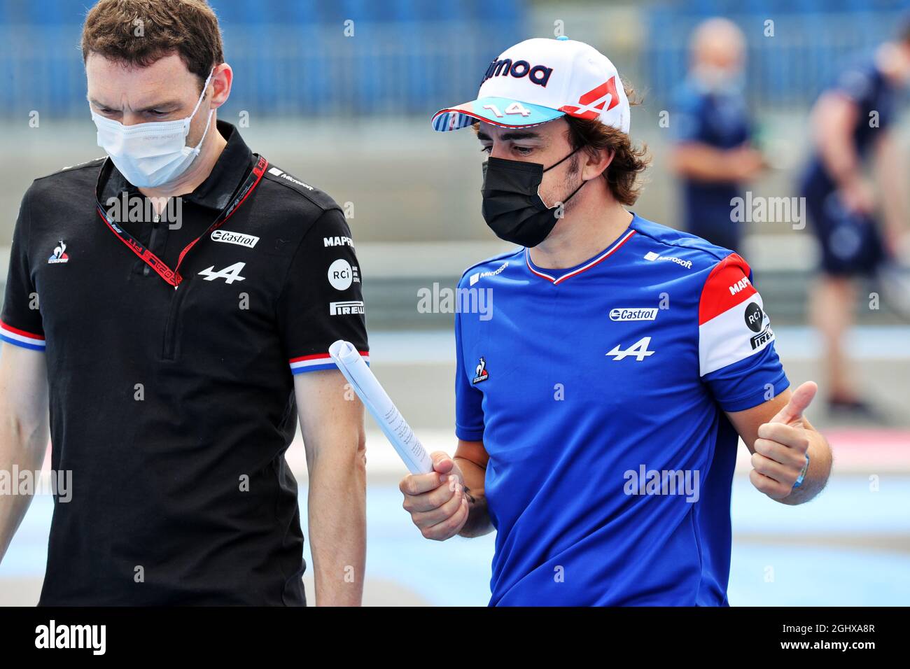 Fernando Alonso (ESP) Alpine F1 Team walks the circuit with the team ...