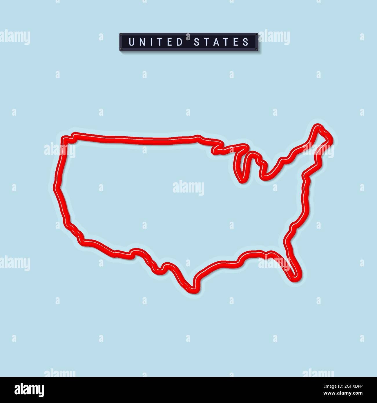 United States bold outline map. Glossy red border with soft shadow ...