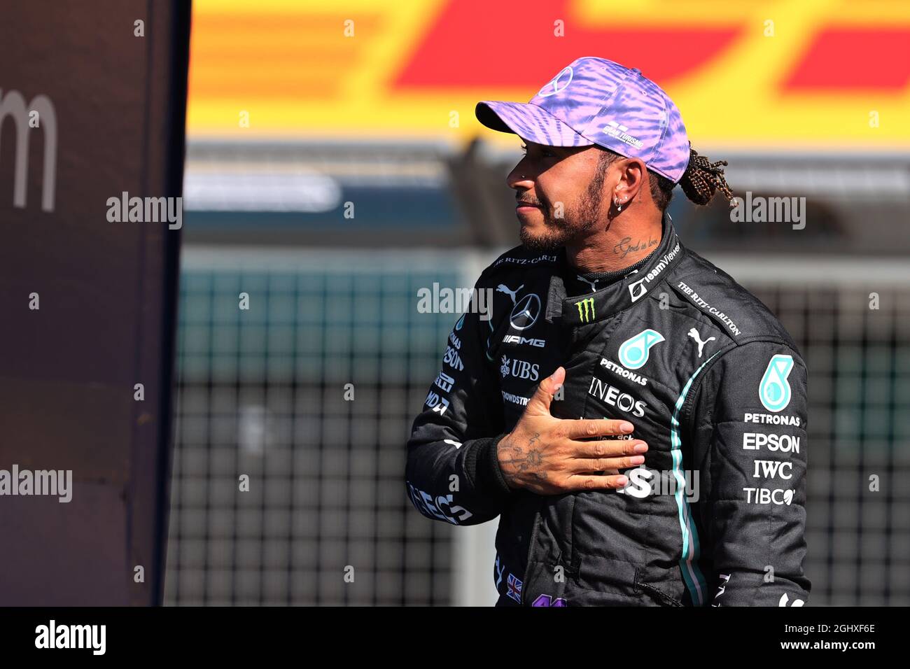 Lewis Hamilton (GBR) Mercedes AMG F1 in Sprint Qualifying parc ferme ...