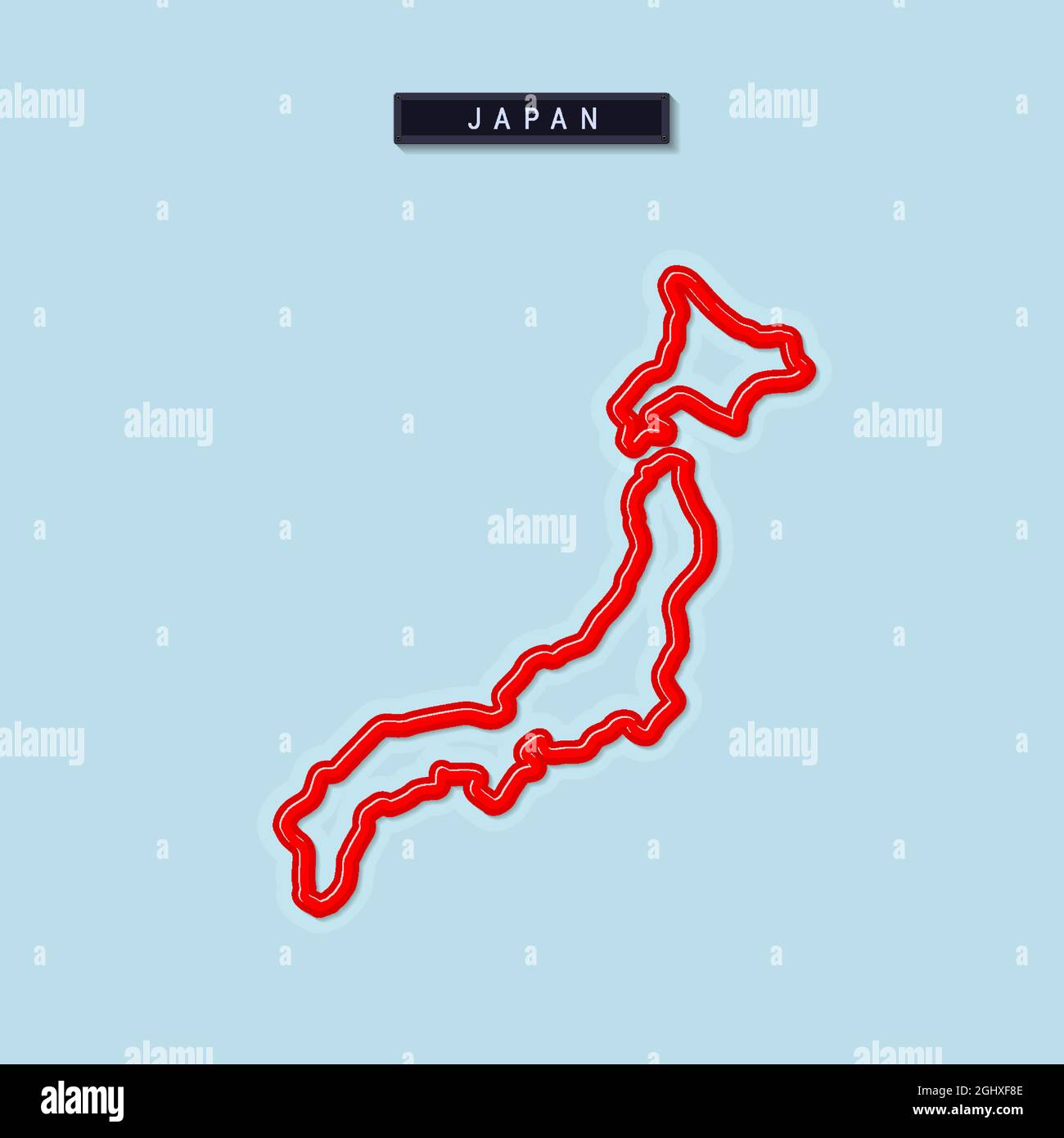 Japan bold outline map. Glossy red border with soft shadow. Country ...