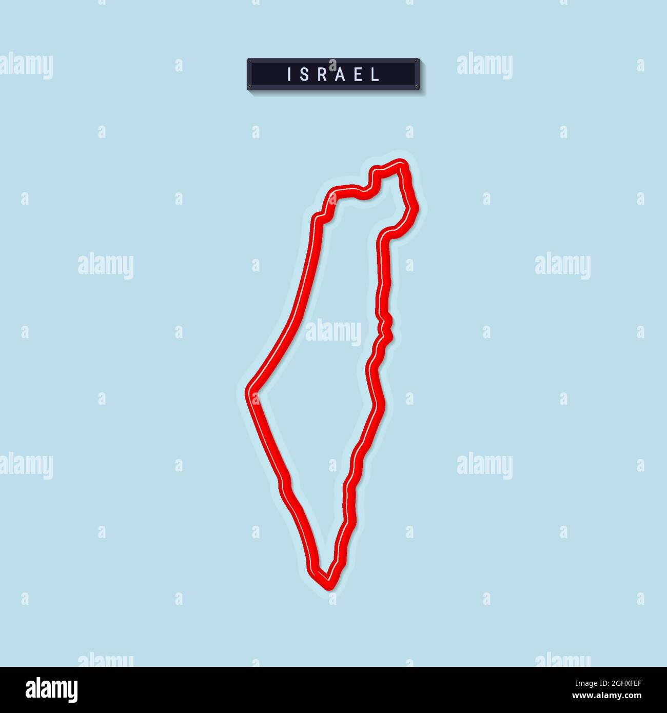 Israel bold outline map. Glossy red border with soft shadow. Country ...