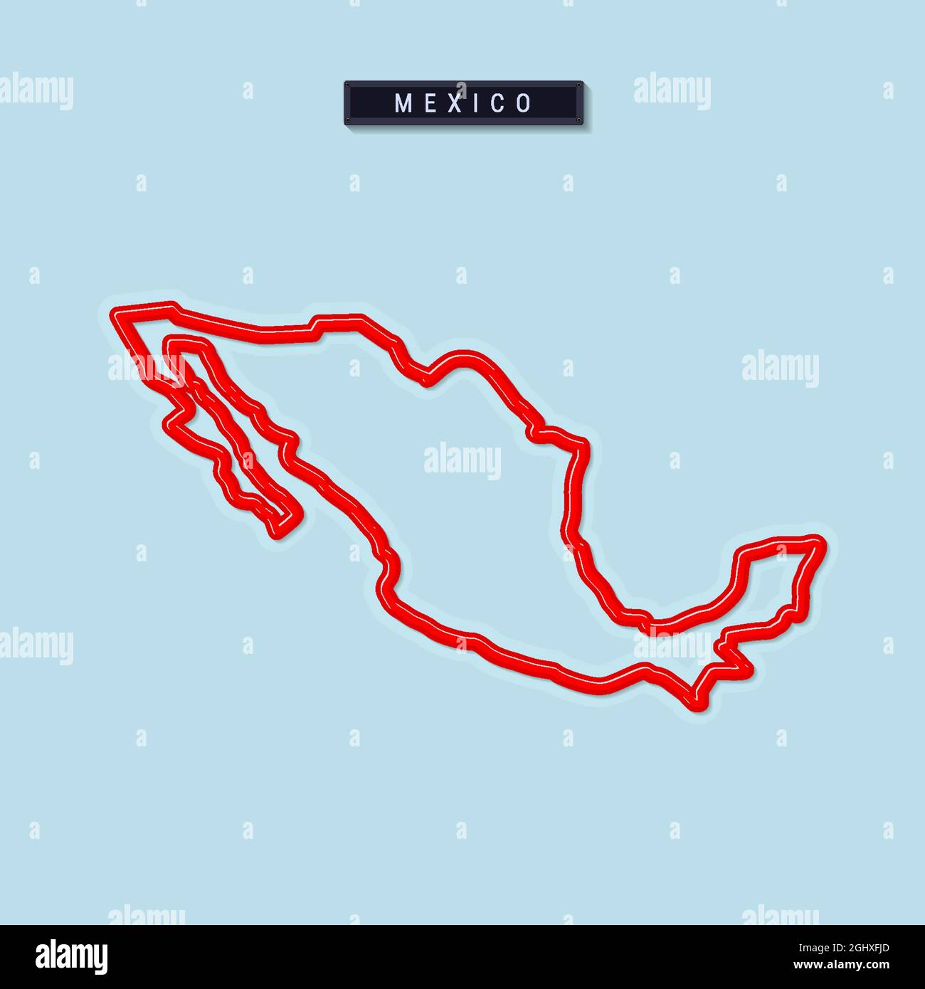 Mexico bold outline map. Glossy red border with soft shadow. Country ...