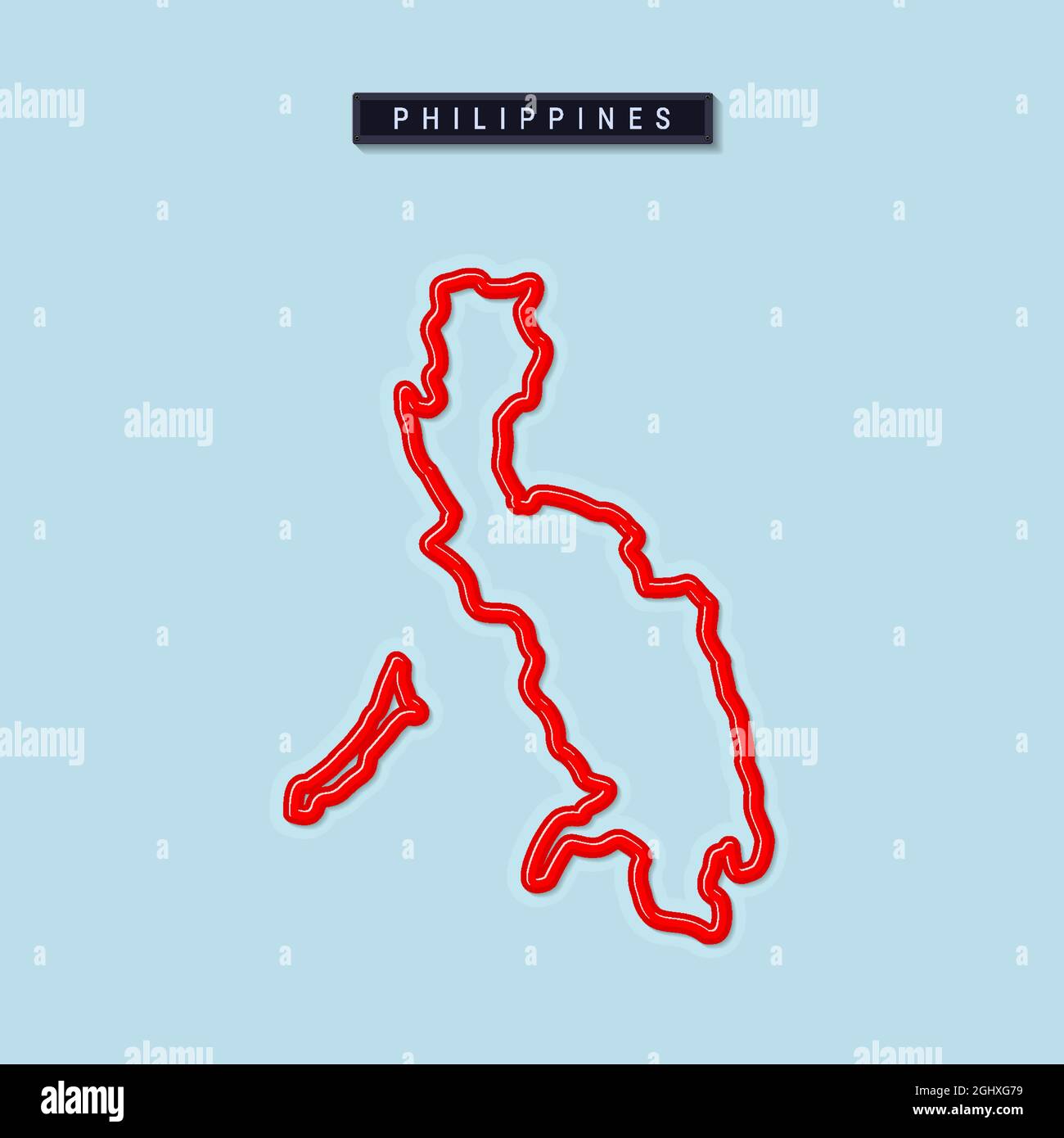 Philippines bold outline map. Glossy red border with soft shadow ...