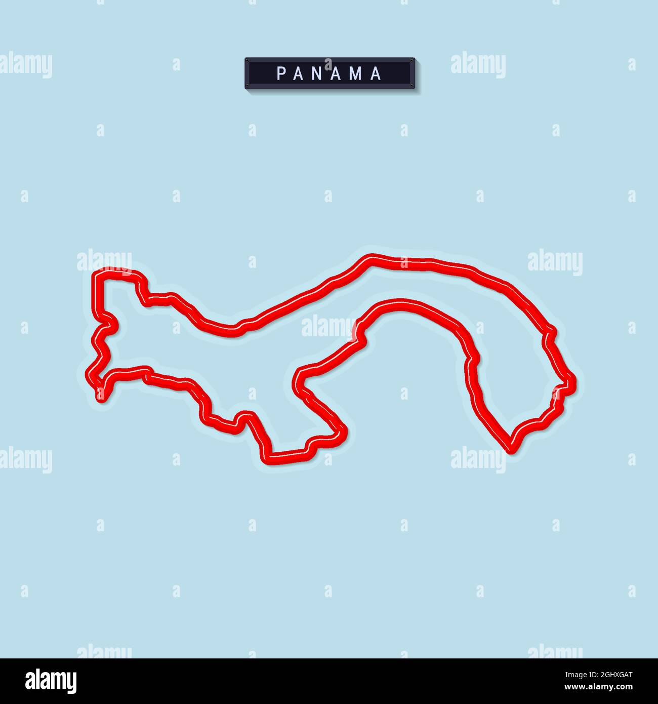 Panama bold outline map. Glossy red border with soft shadow. Country ...