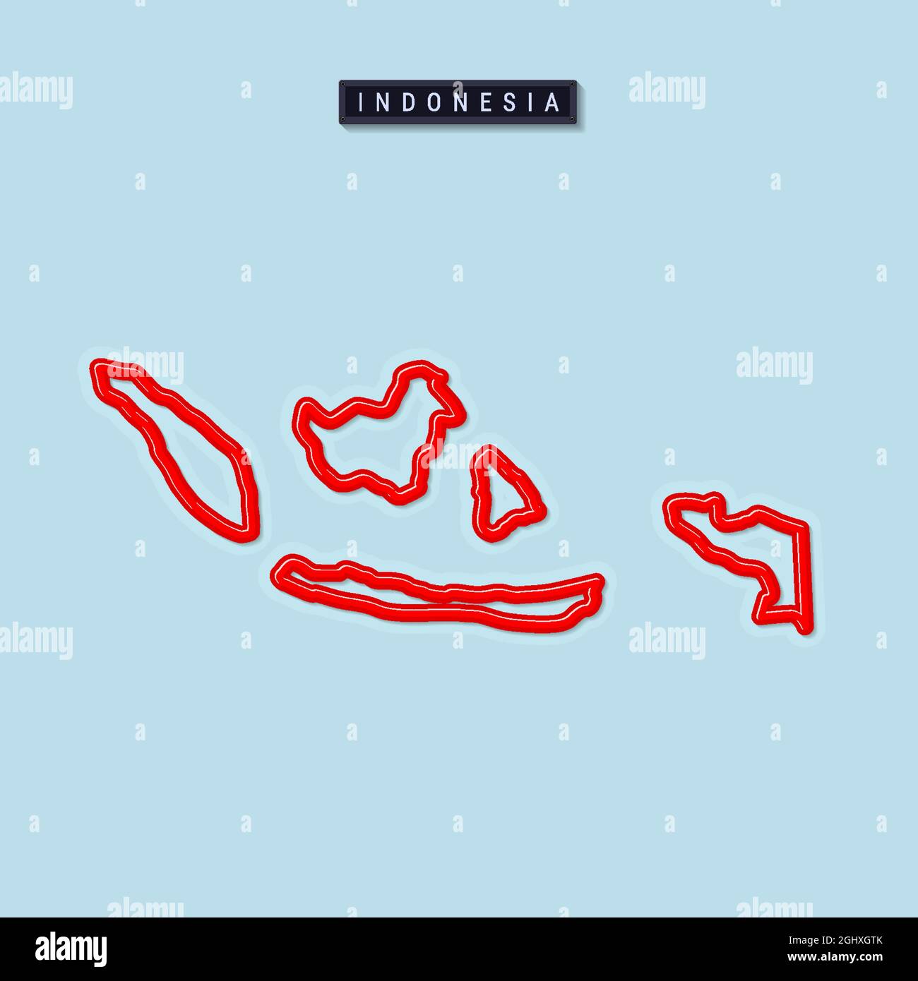 Indonesia bold outline map. Glossy red border with soft shadow. Country ...