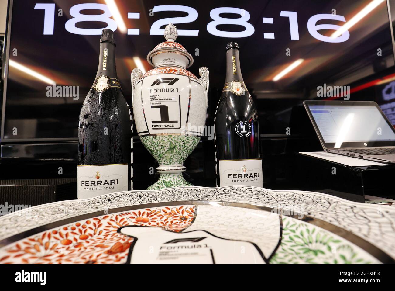 Winner's trophy for Esteban Ocon (FRA) Alpine F1 Team. 01.08.2021 ...