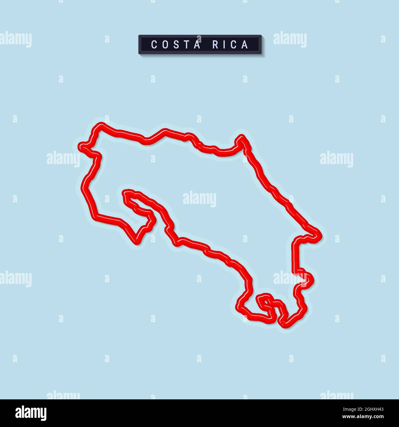 Costa Rica bold outline map. Glossy red border with soft shadow ...
