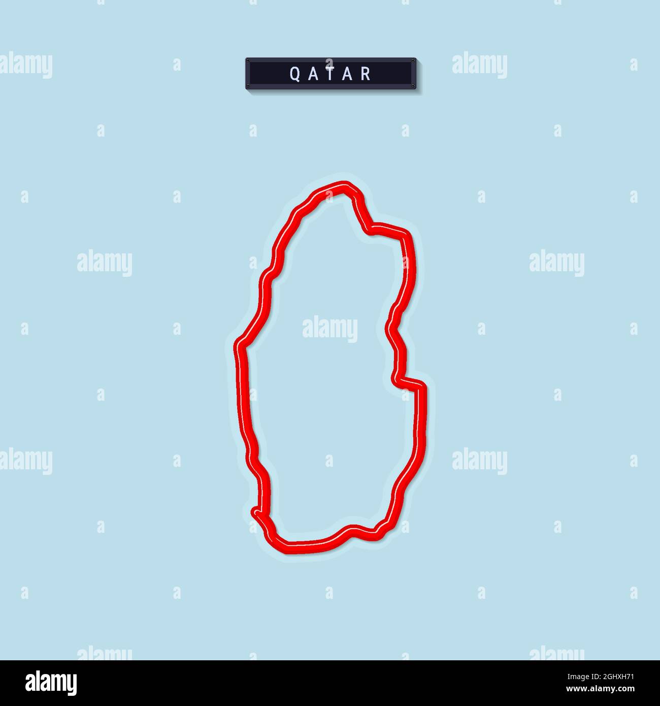 Qatar bold outline map. Glossy red border with soft shadow. Country ...