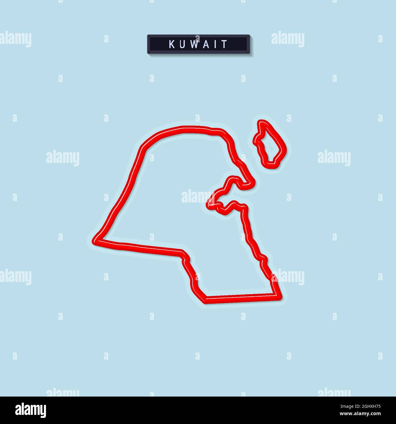 Kuwait bold outline map. Glossy red border with soft shadow. Country ...