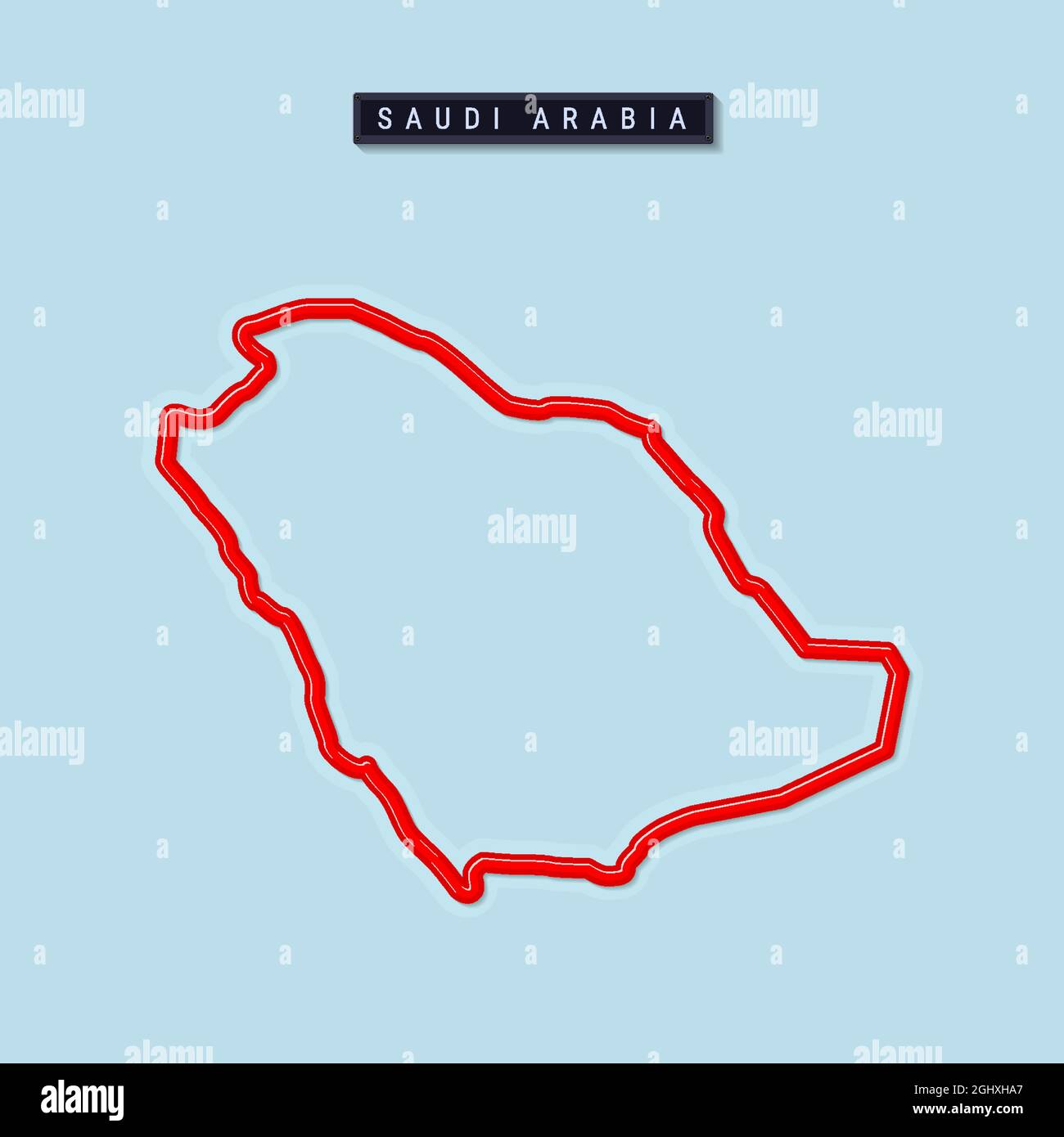 Saudi Arabia bold outline map. Glossy red border with soft shadow ...