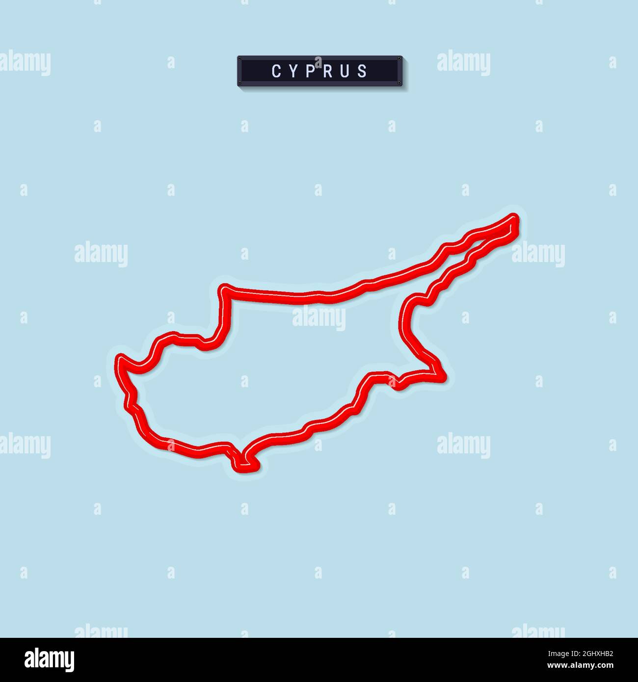 Cyprus bold outline map. Glossy red border with soft shadow. Country ...