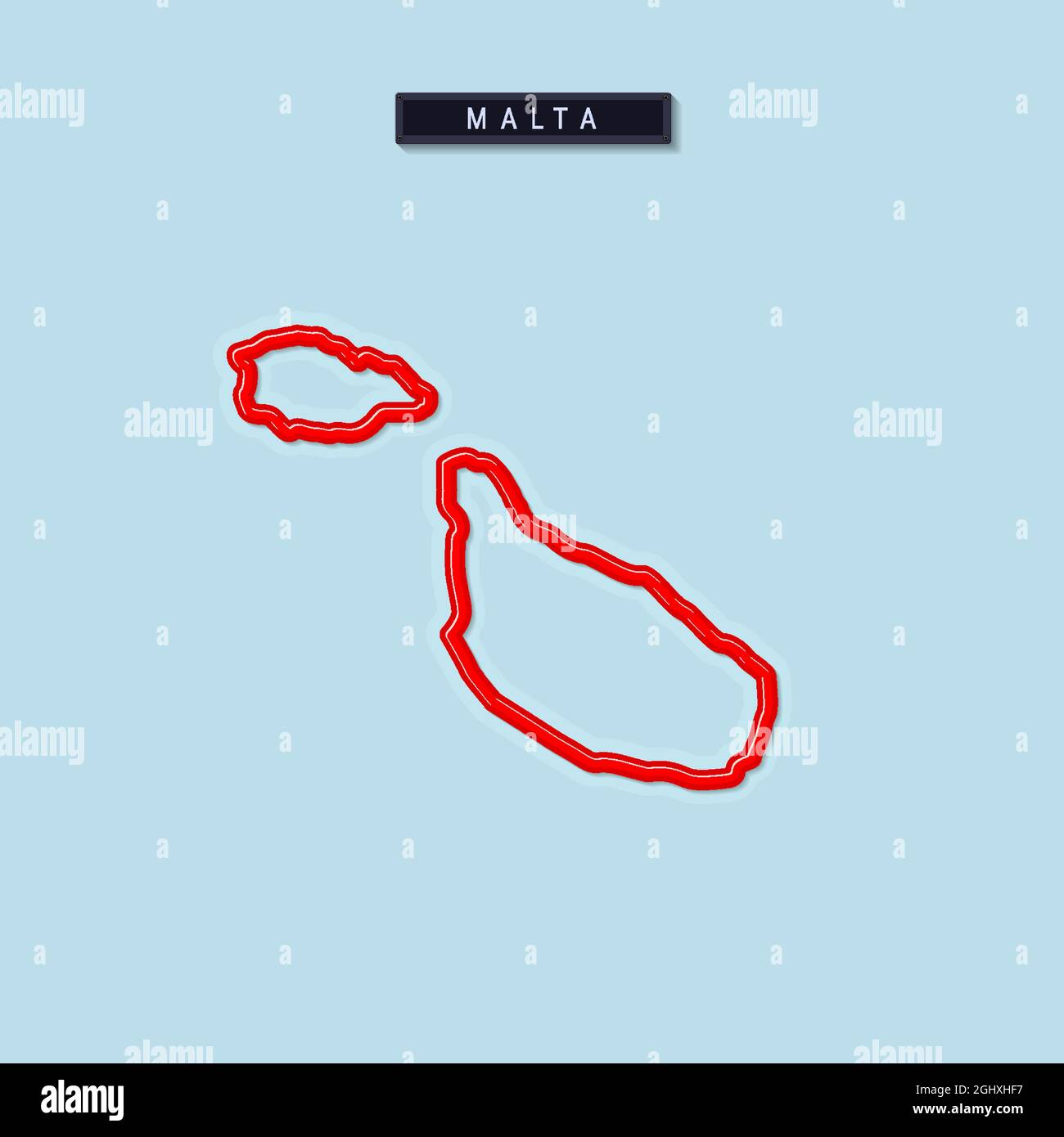 Malta bold outline map. Glossy red border with soft shadow. Country ...