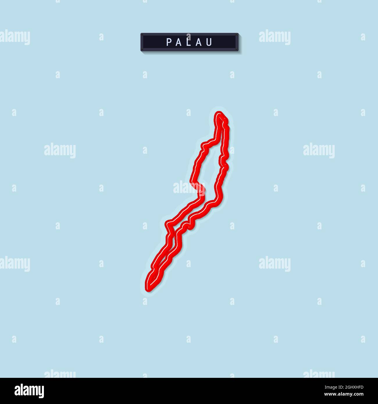 Palau bold outline map. Glossy red border with soft shadow. Country ...