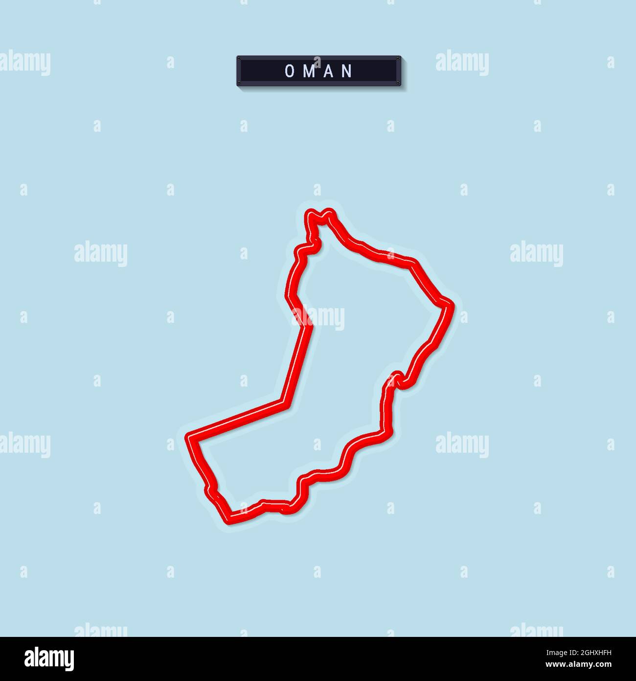 Oman bold outline map. Glossy red border with soft shadow. Country name ...