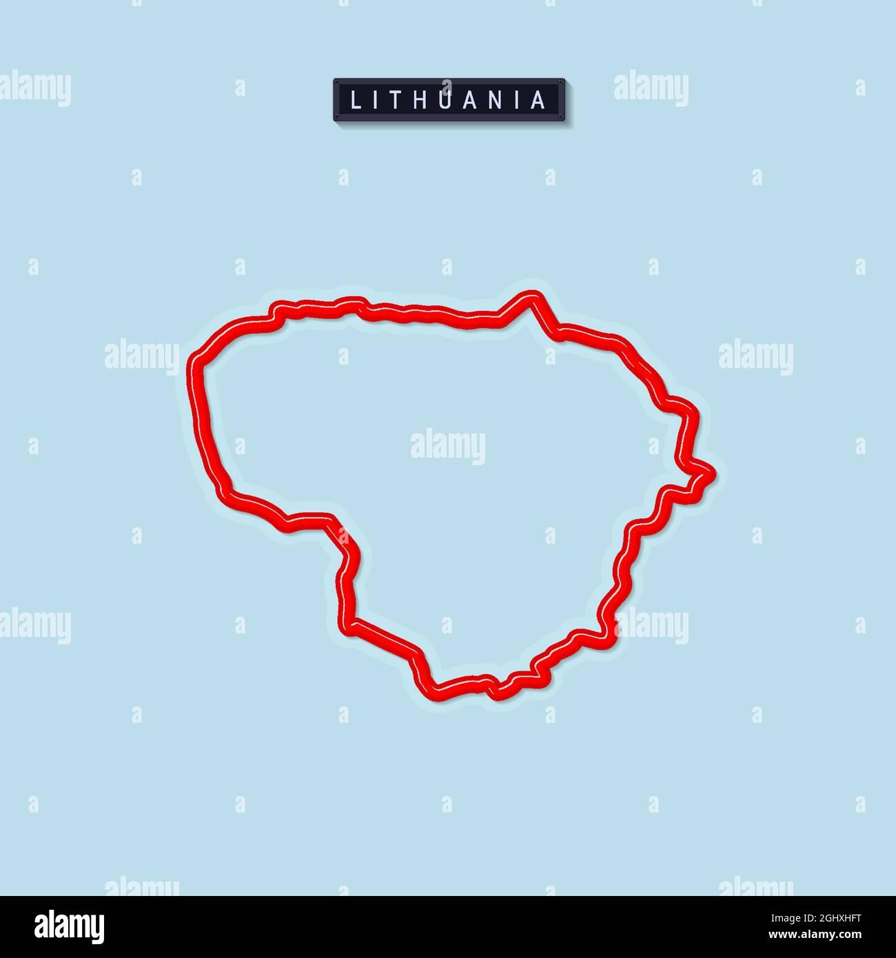 Lithuania bold outline map. Glossy red border with soft shadow. Country ...