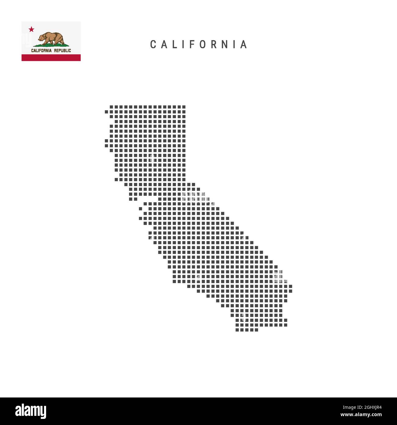 Square dots pattern map of California. Dotted pixel map with flag ...