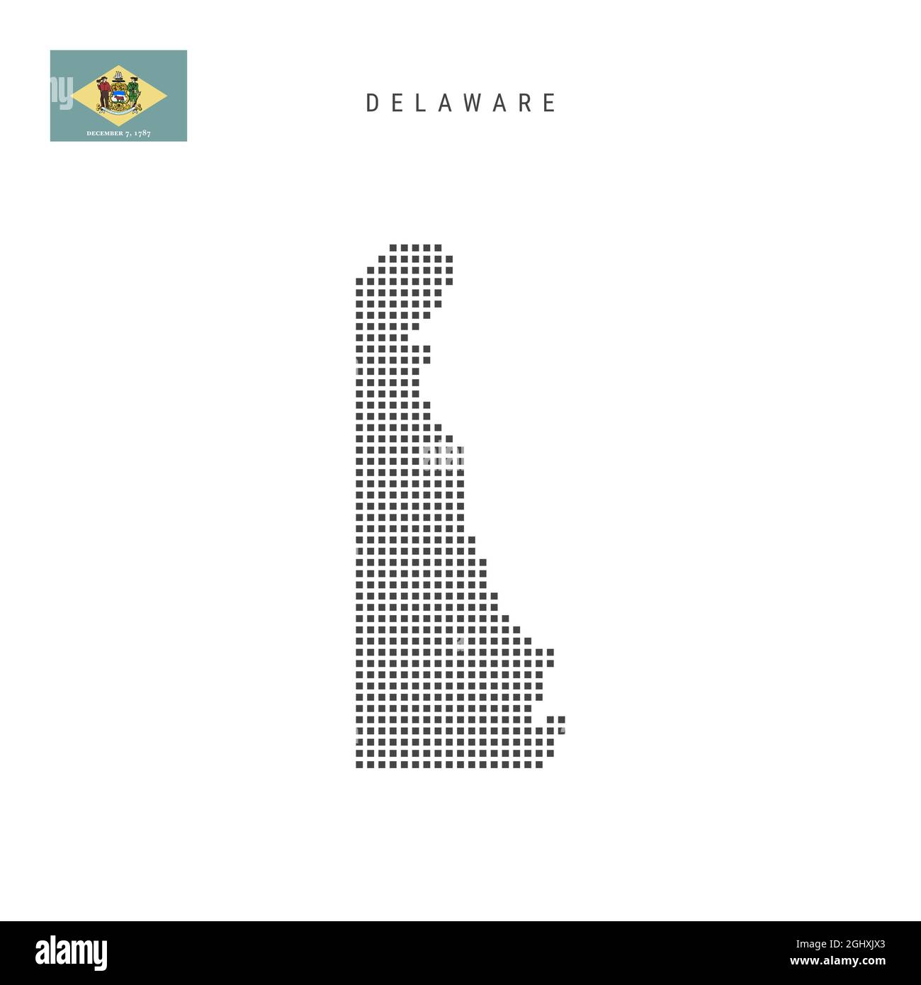 Square dots pattern map of Delaware. Dotted pixel map with flag isolated on white background ...