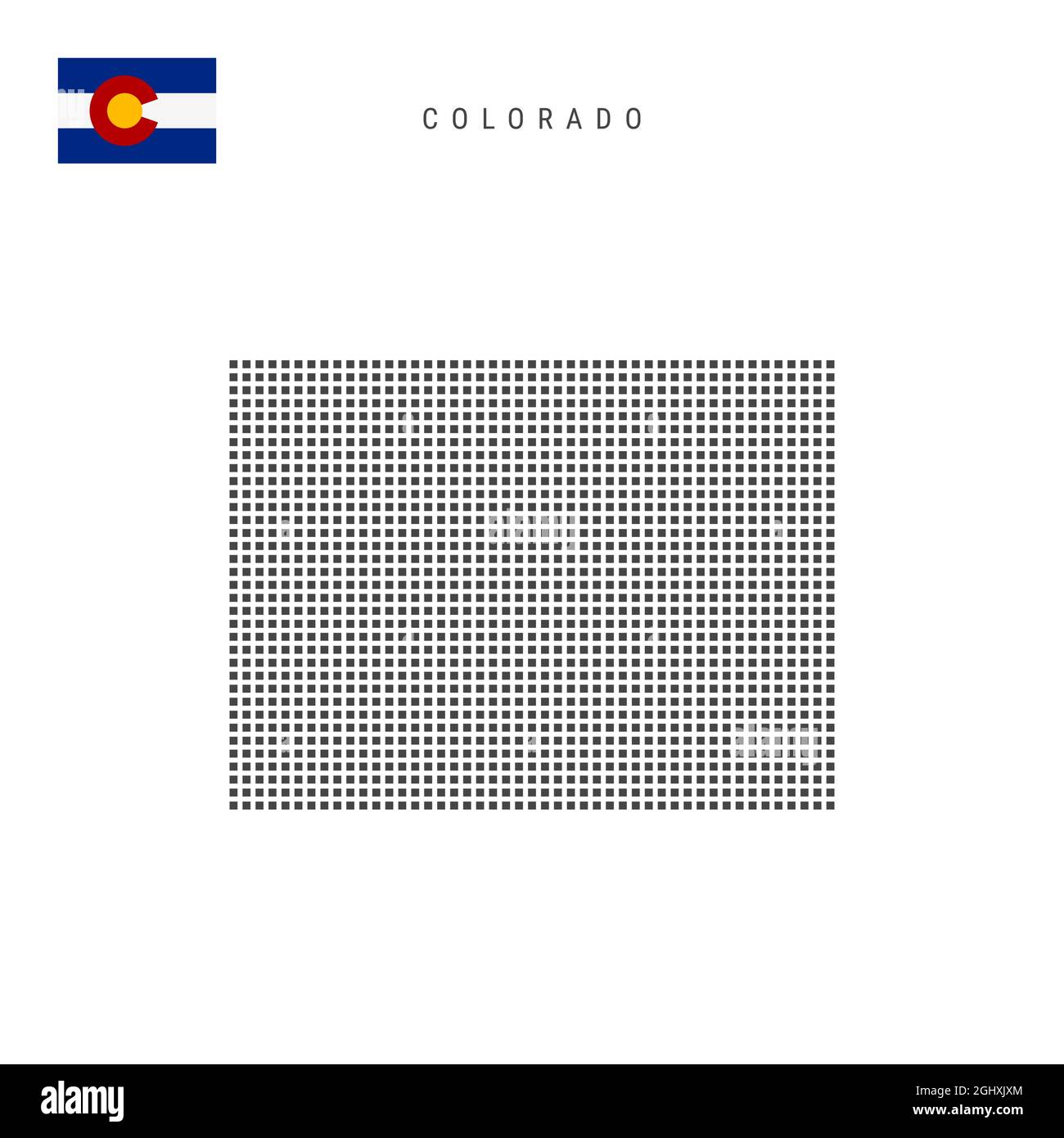 Square dots pattern map of Colorado. Dotted pixel map with flag ...