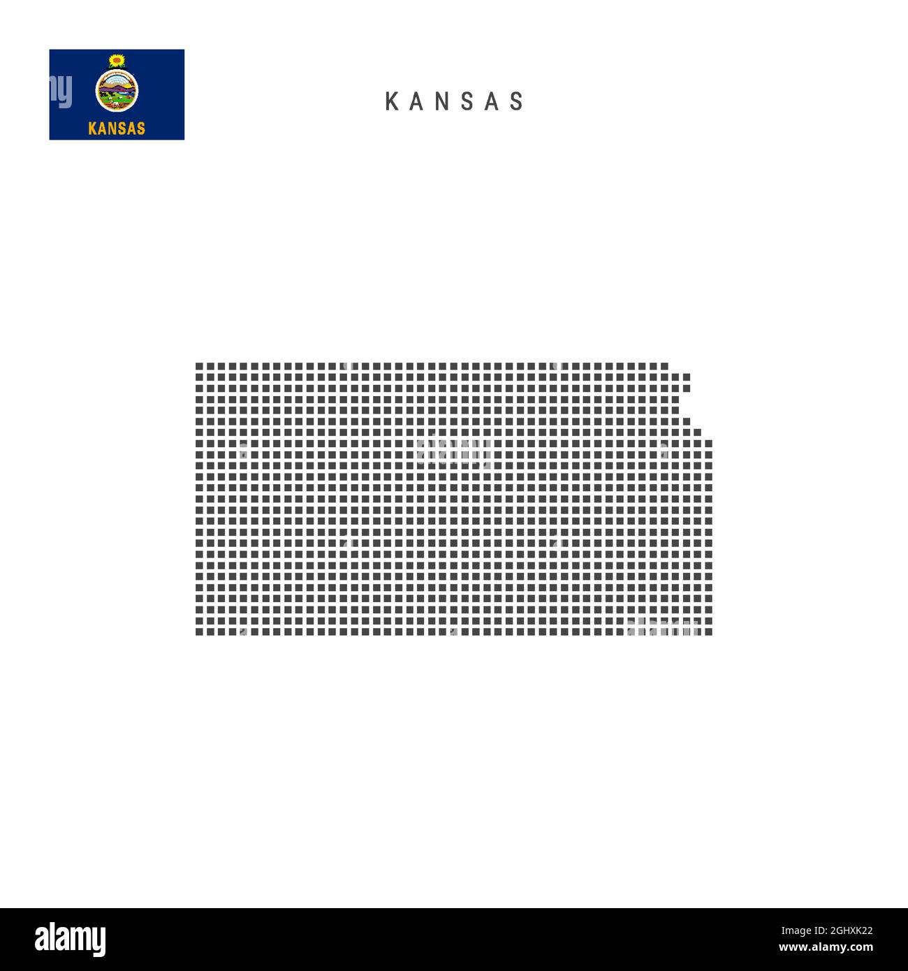 Square dots pattern map of Kansas. Dotted pixel map with flag isolated ...