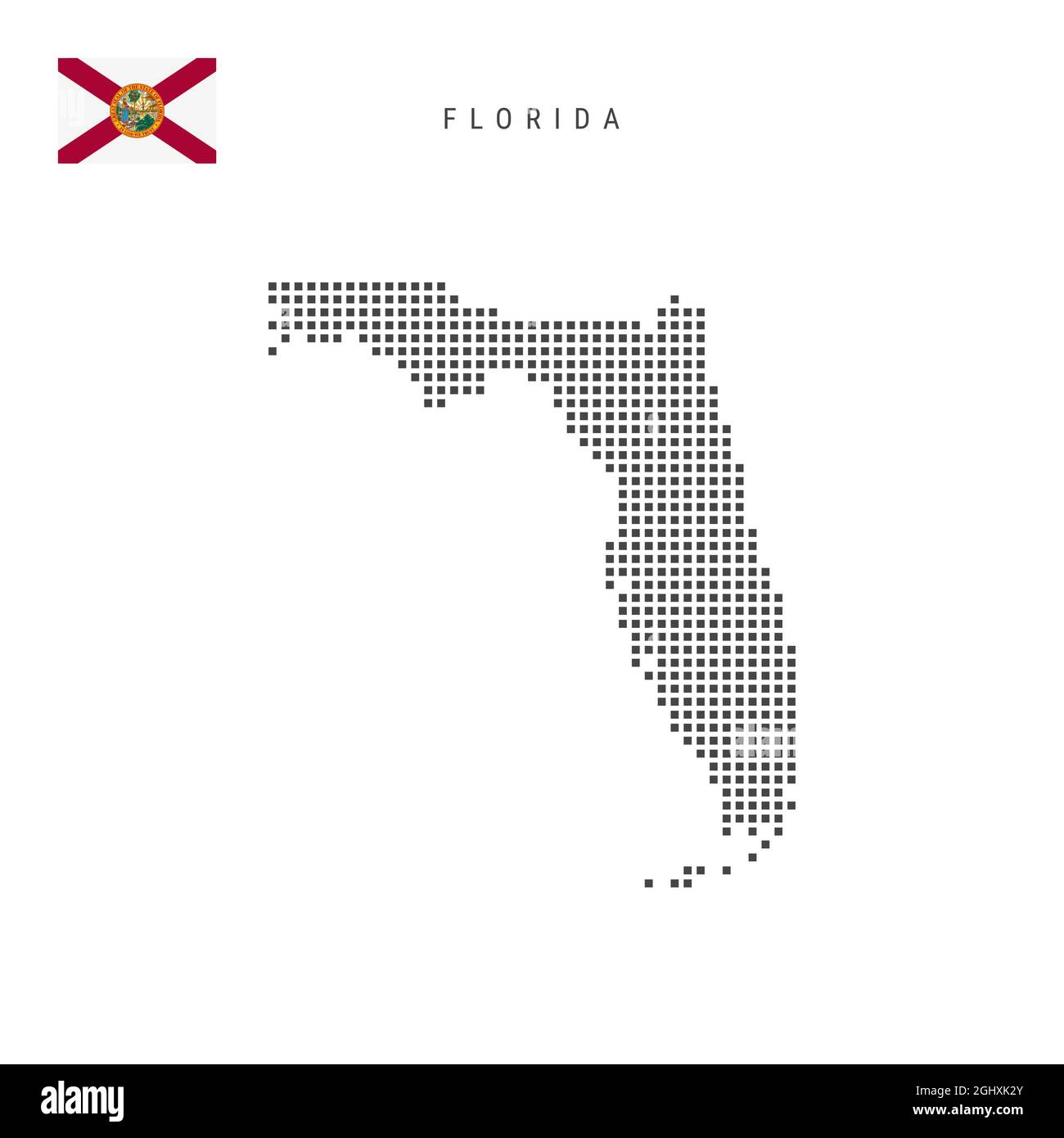 Square dots pattern map of Florida. Dotted pixel map with flag isolated ...