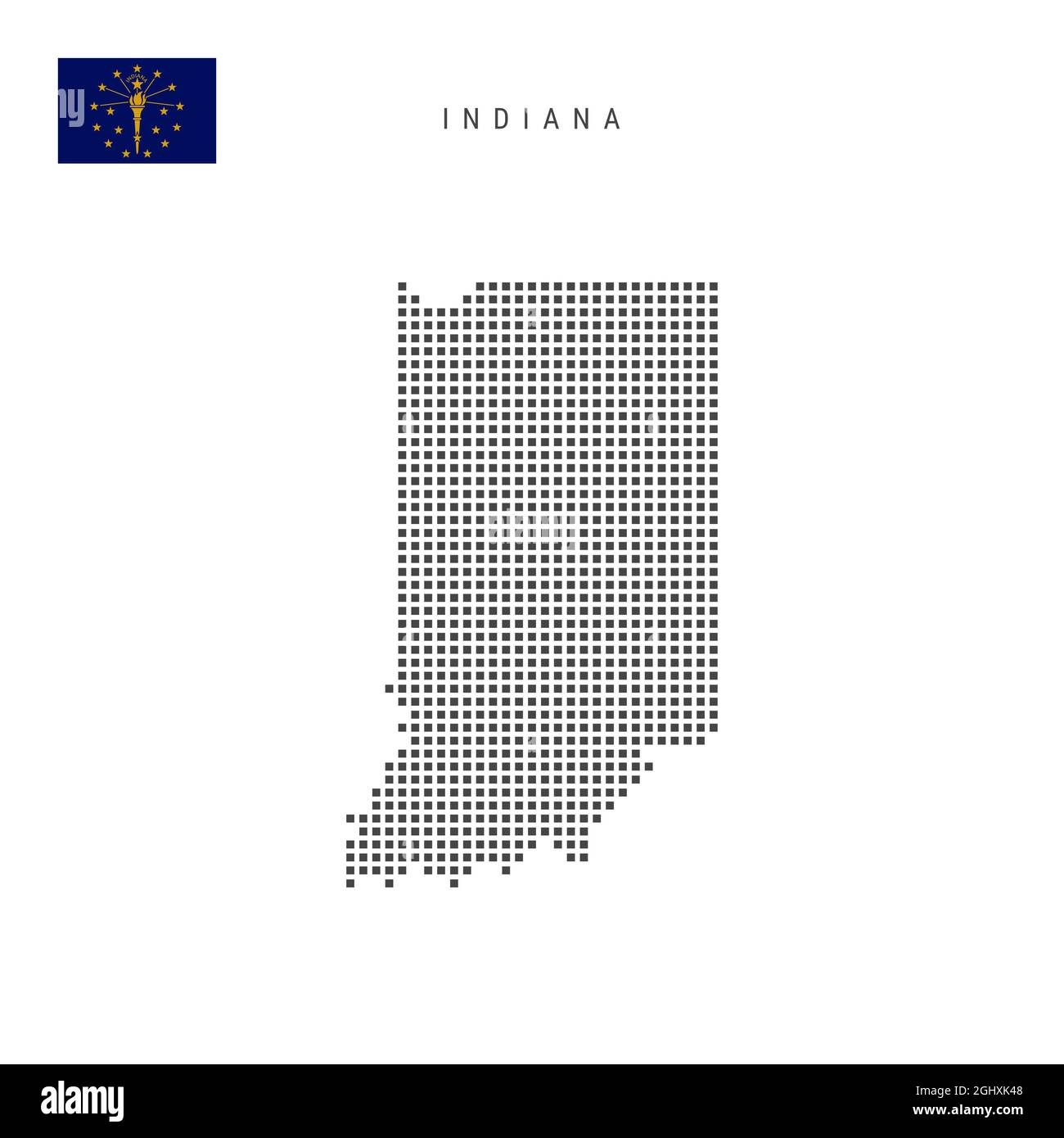 Square dots pattern map of Indiana. Dotted pixel map with flag isolated ...