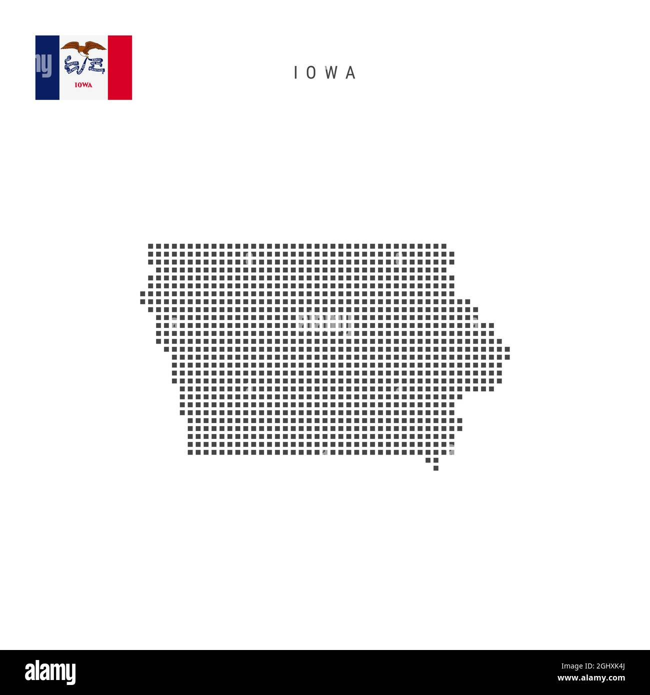 Square dots pattern map of Iowa. Dotted pixel map with flag isolated on ...