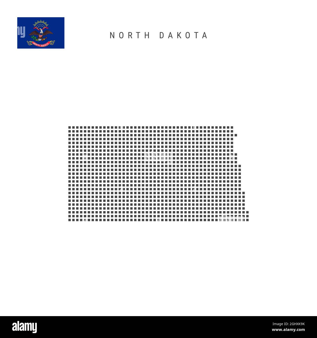 Square dots pattern map of North Dakota. Dotted pixel map with flag isolated on white background ...