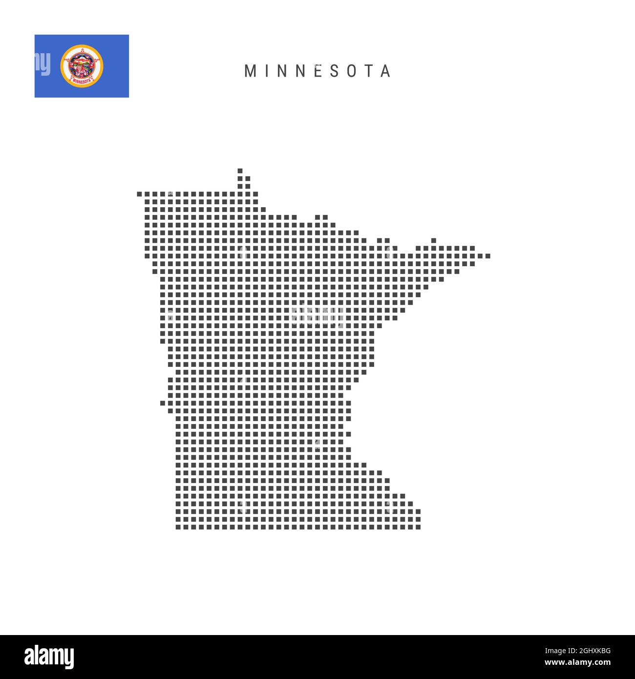 Square dots pattern map of Minnesota. Dotted pixel map with flag isolated on white background ...