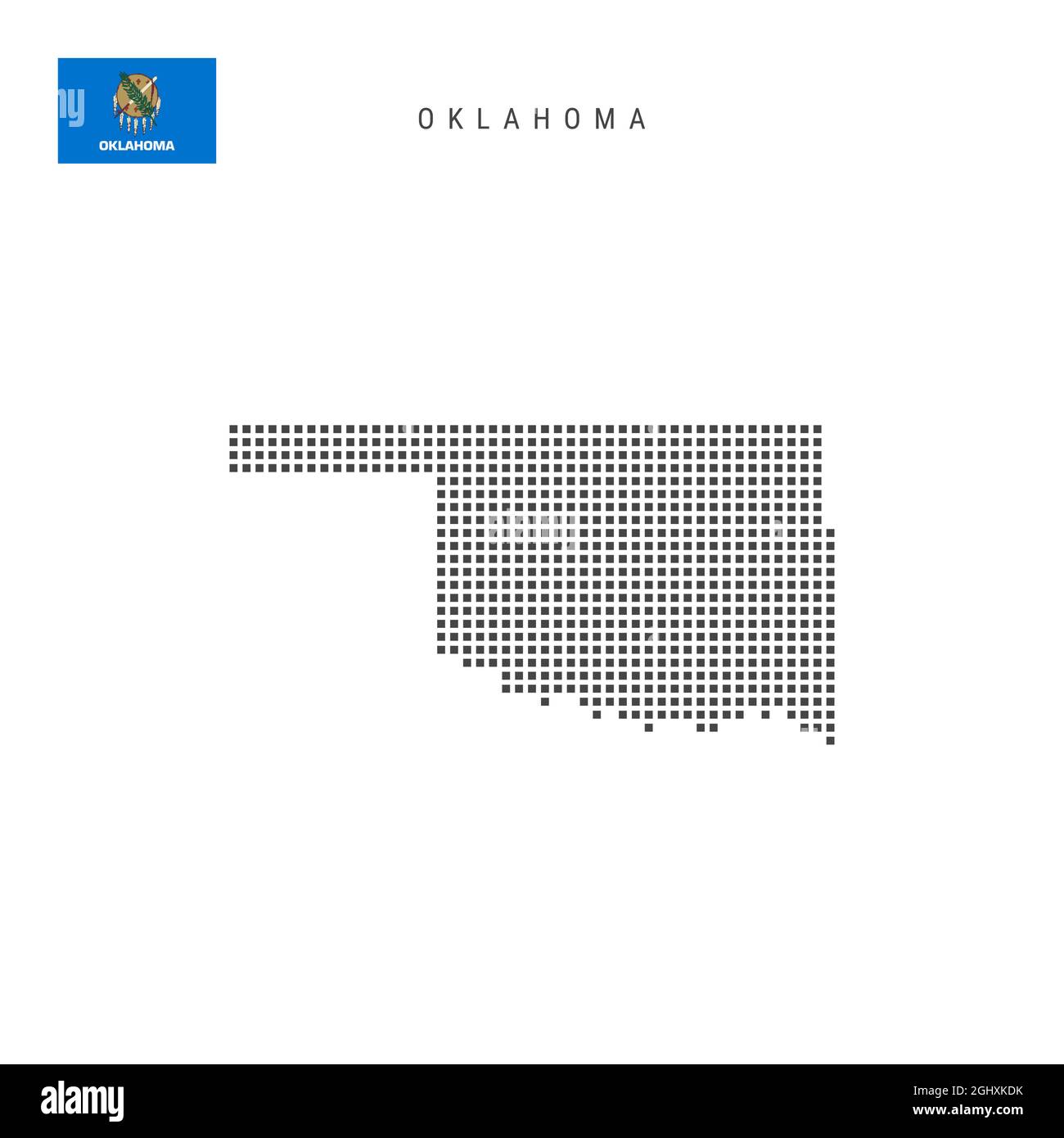 Square dots pattern map of Oklahoma. Dotted pixel map with flag isolated on white background ...