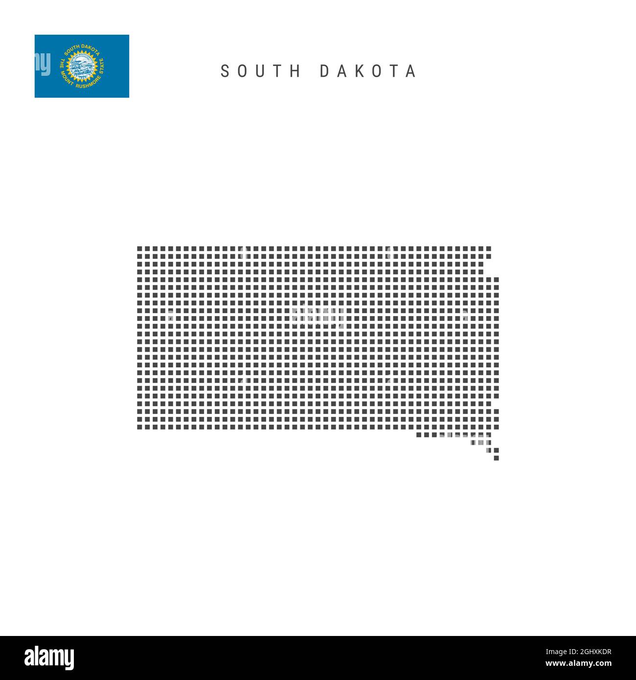 Square dots pattern map of South Dakota. Dotted pixel map with flag ...