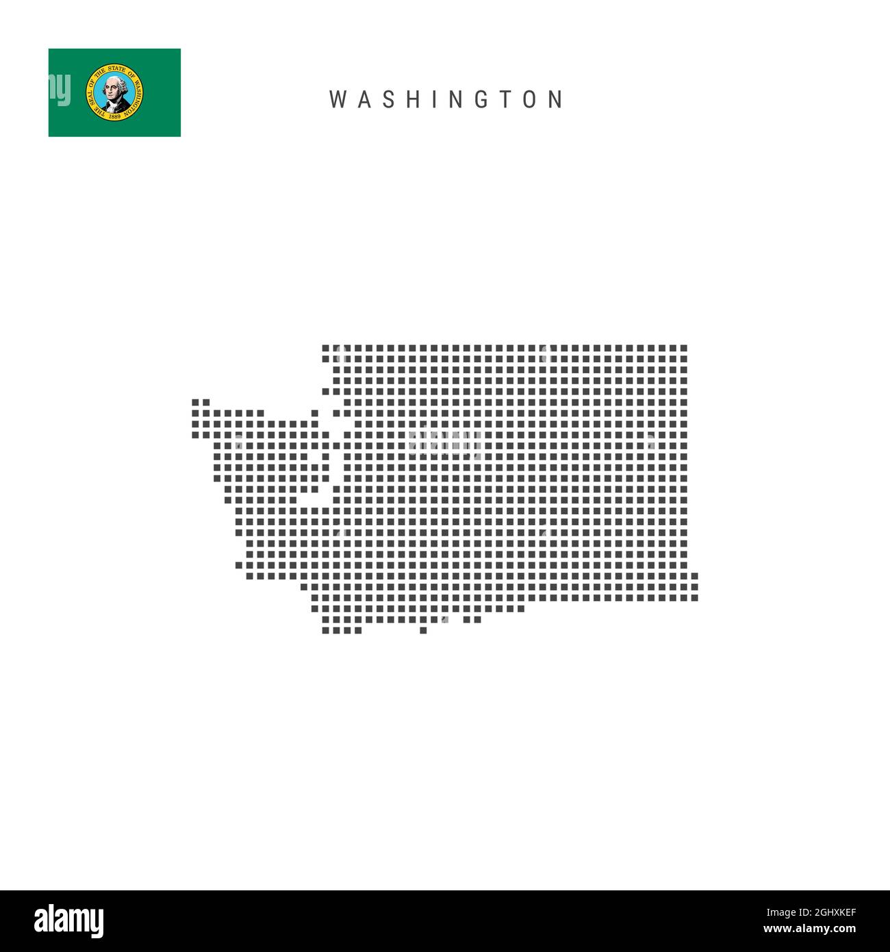 Square dots pattern map of Washington. Dotted pixel map with flag ...
