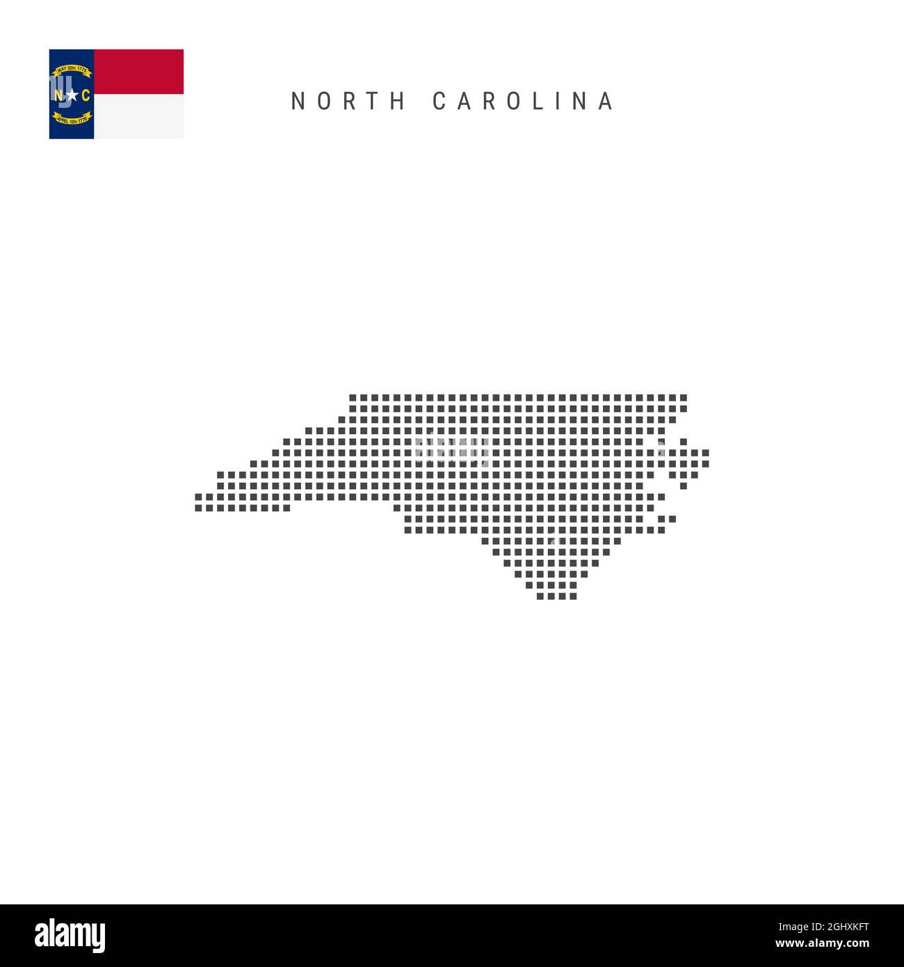 Square dots pattern map of North Carolina. Dotted pixel map with flag isolated on white ...