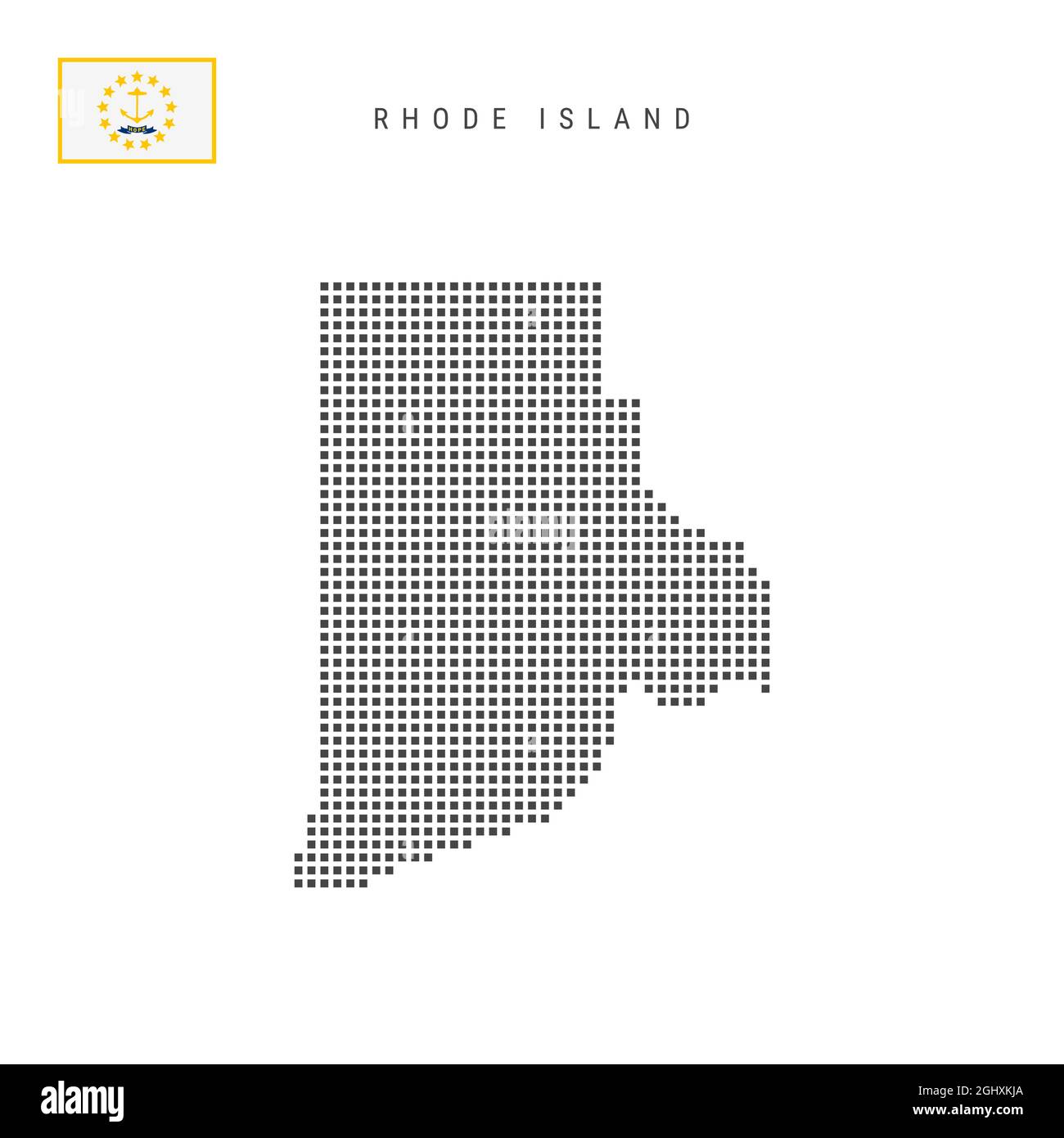 Square dots pattern map of Rhode Island. Dotted pixel map with flag isolated on white background ...