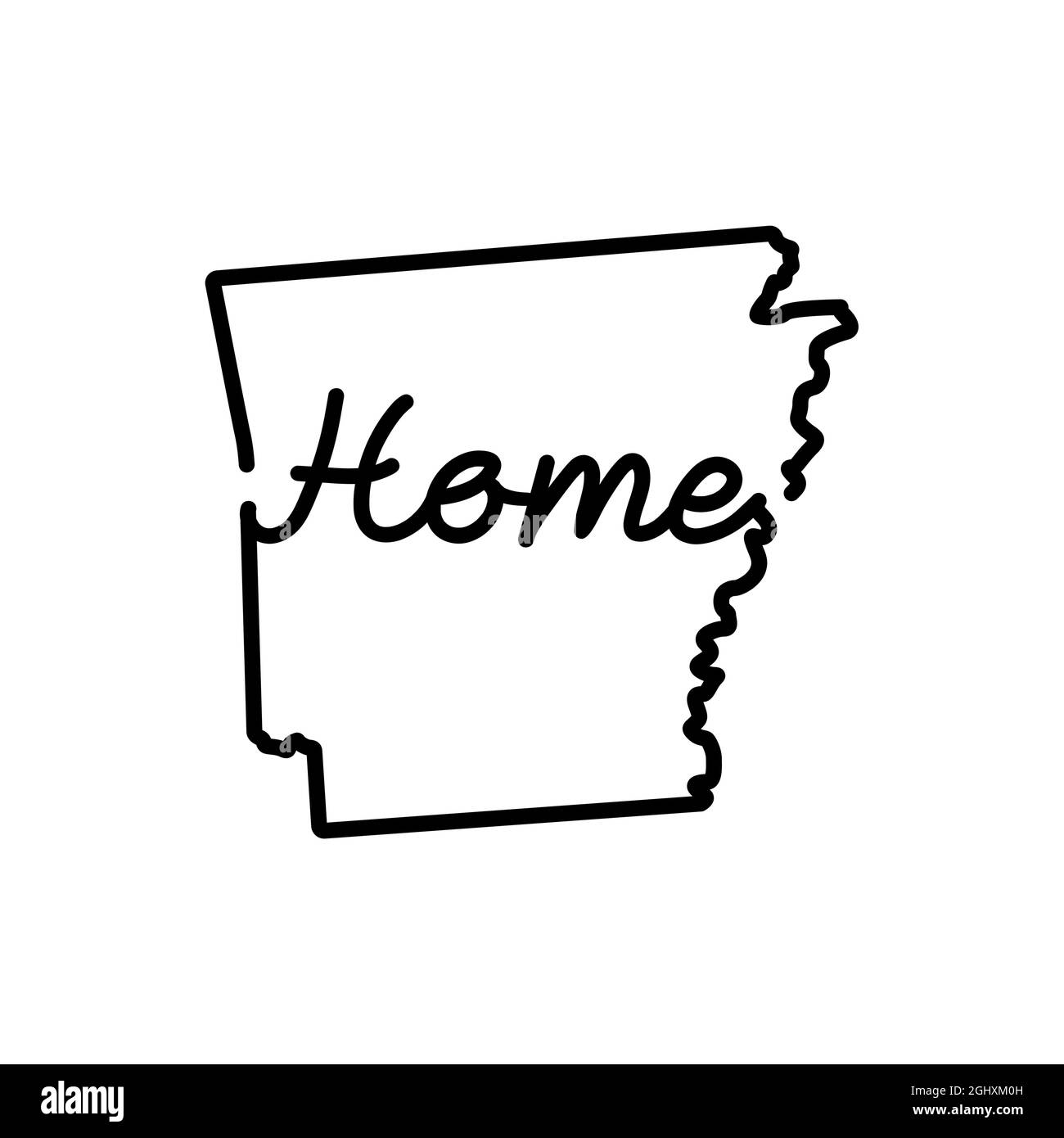 Arkansas US state outline map with the handwritten HOME word ...