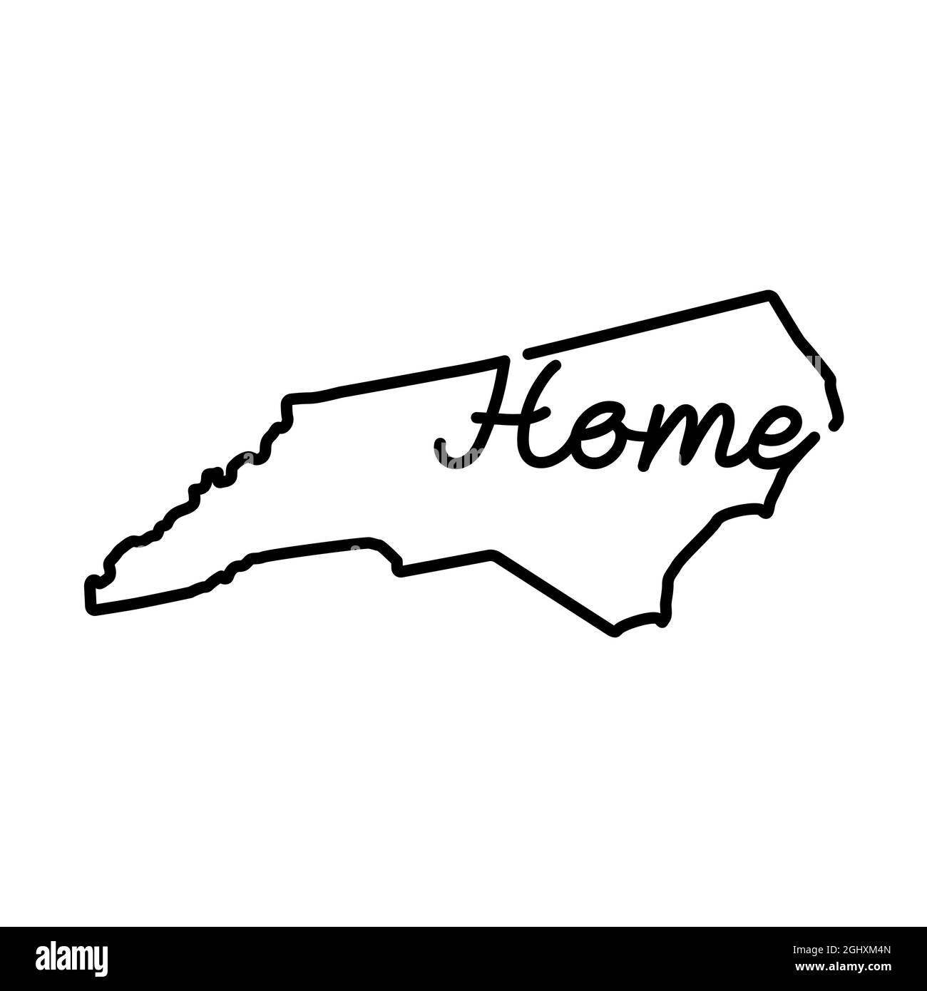 North Carolina US state outline map with the handwritten HOME word ...