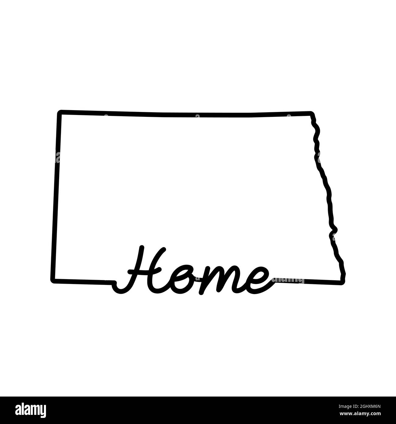 North Dakota US state outline map with the handwritten HOME word ...