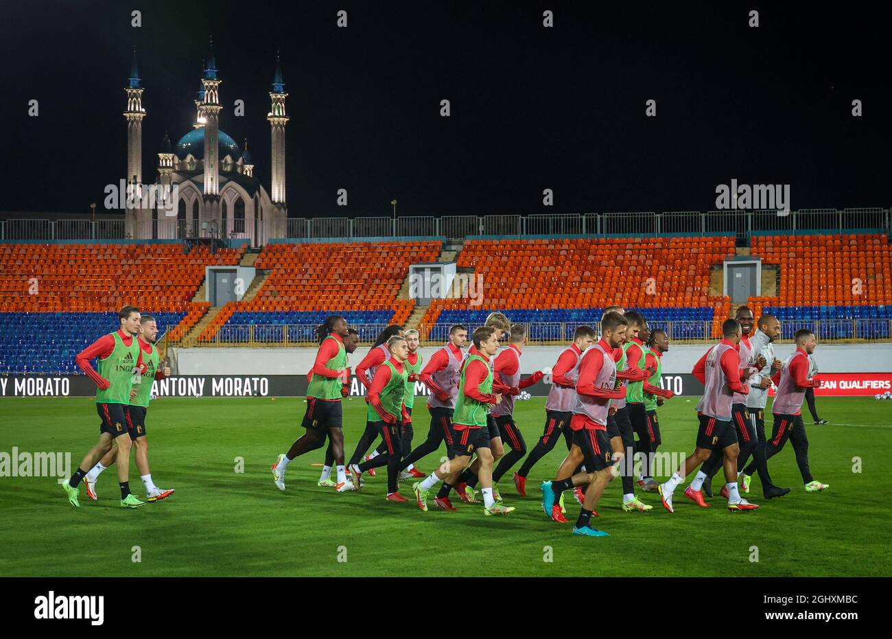 Belgium's players pictured at the start of a training session of ...