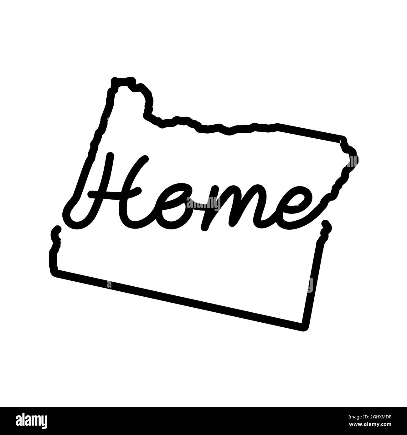 Oregon US state outline map with the handwritten HOME word. Continuous ...