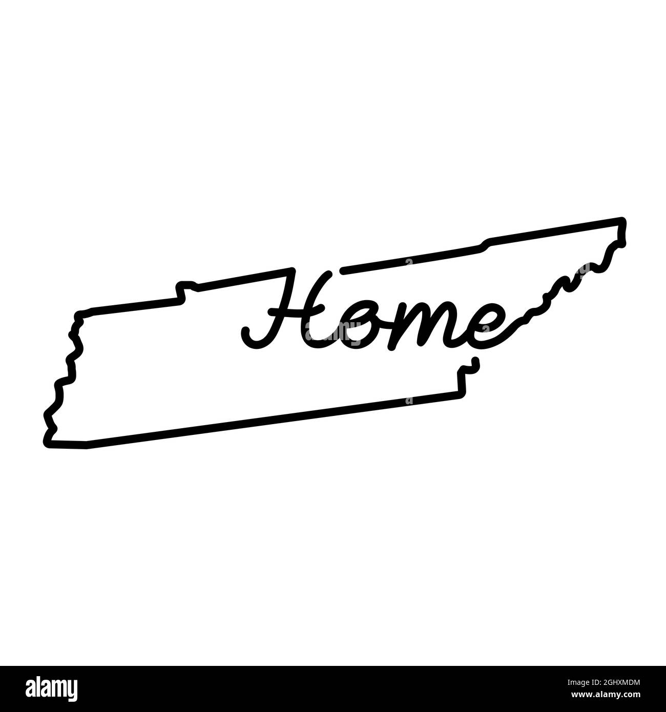 Tennessee US state outline map with the handwritten HOME word ...