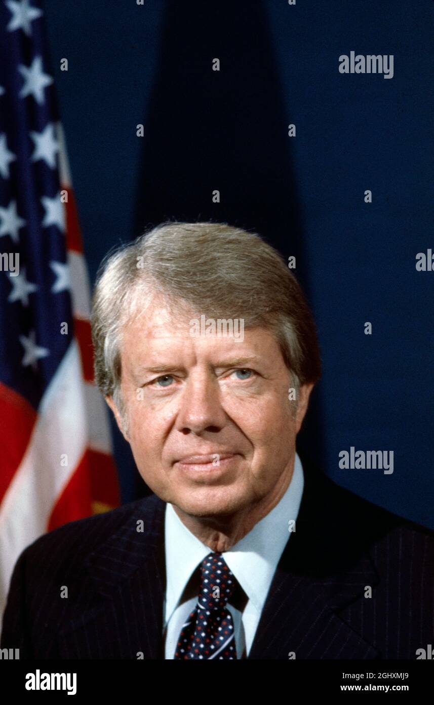 U.S. President Jimmy Carter, head and shoulders Portrait with American ...